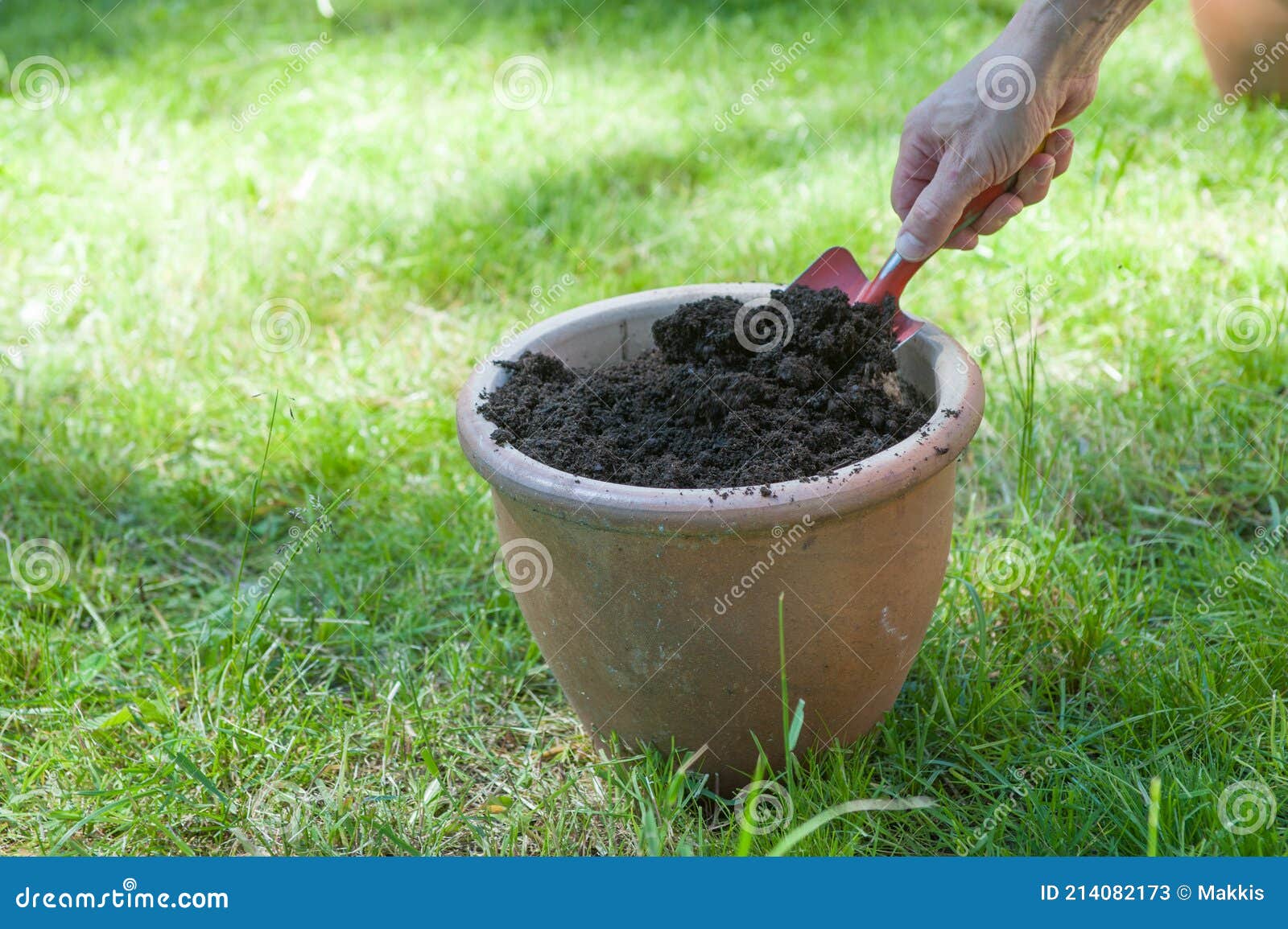 Flower Pot Filled with Compost Soil Stock Image - Image of mulch ...