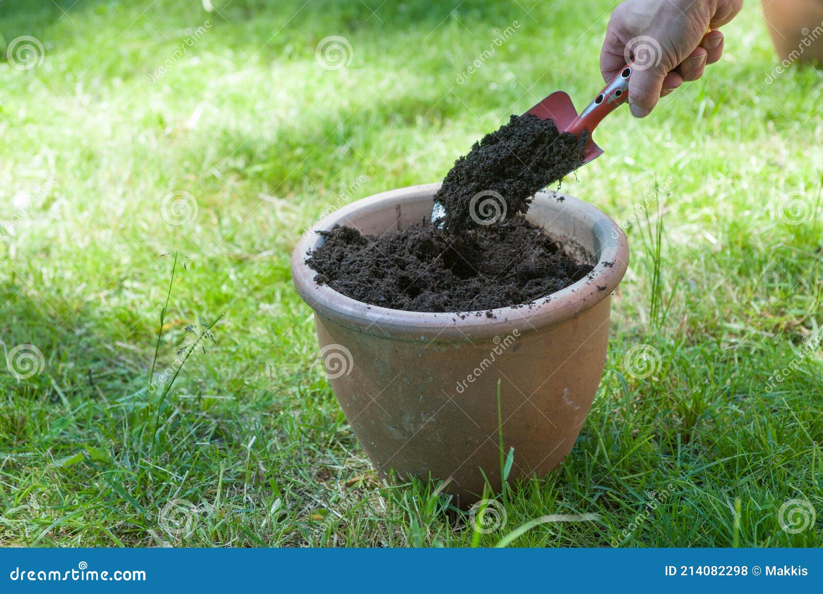 Flower Pot Filled with Compost Soil Stock Photo - Image of activity ...