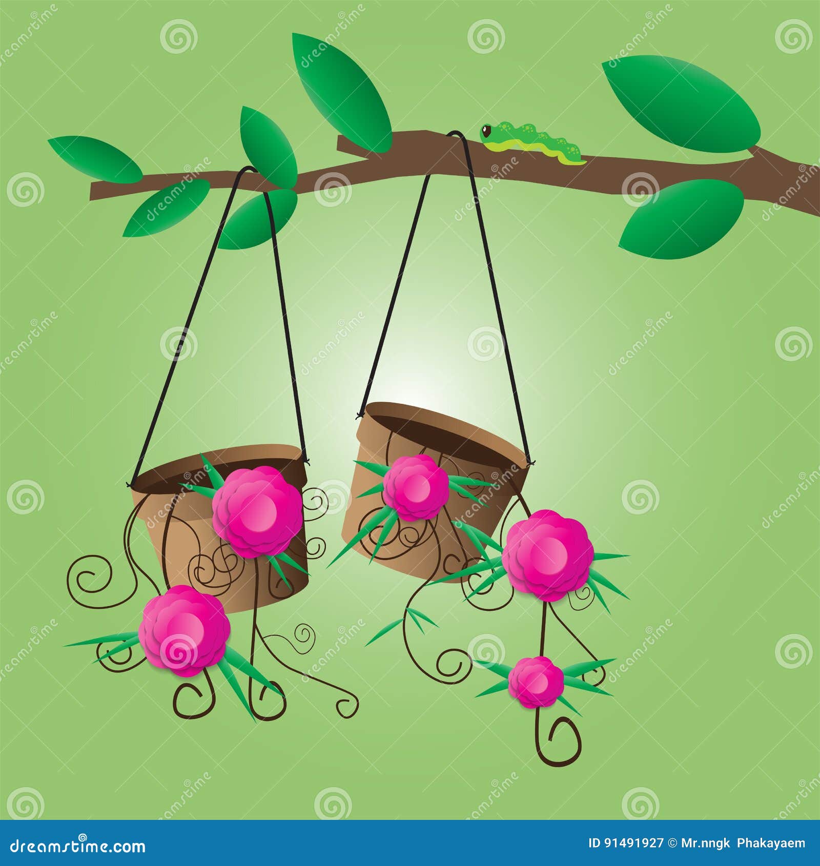 Flower Pot Hanging on a Tree Stock Vector - Illustration of abstract ...