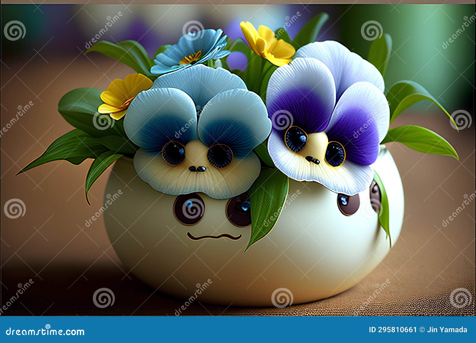 Flower Pot with a Sad Face and Flowers. 3d Rendering Stock Illustration ...