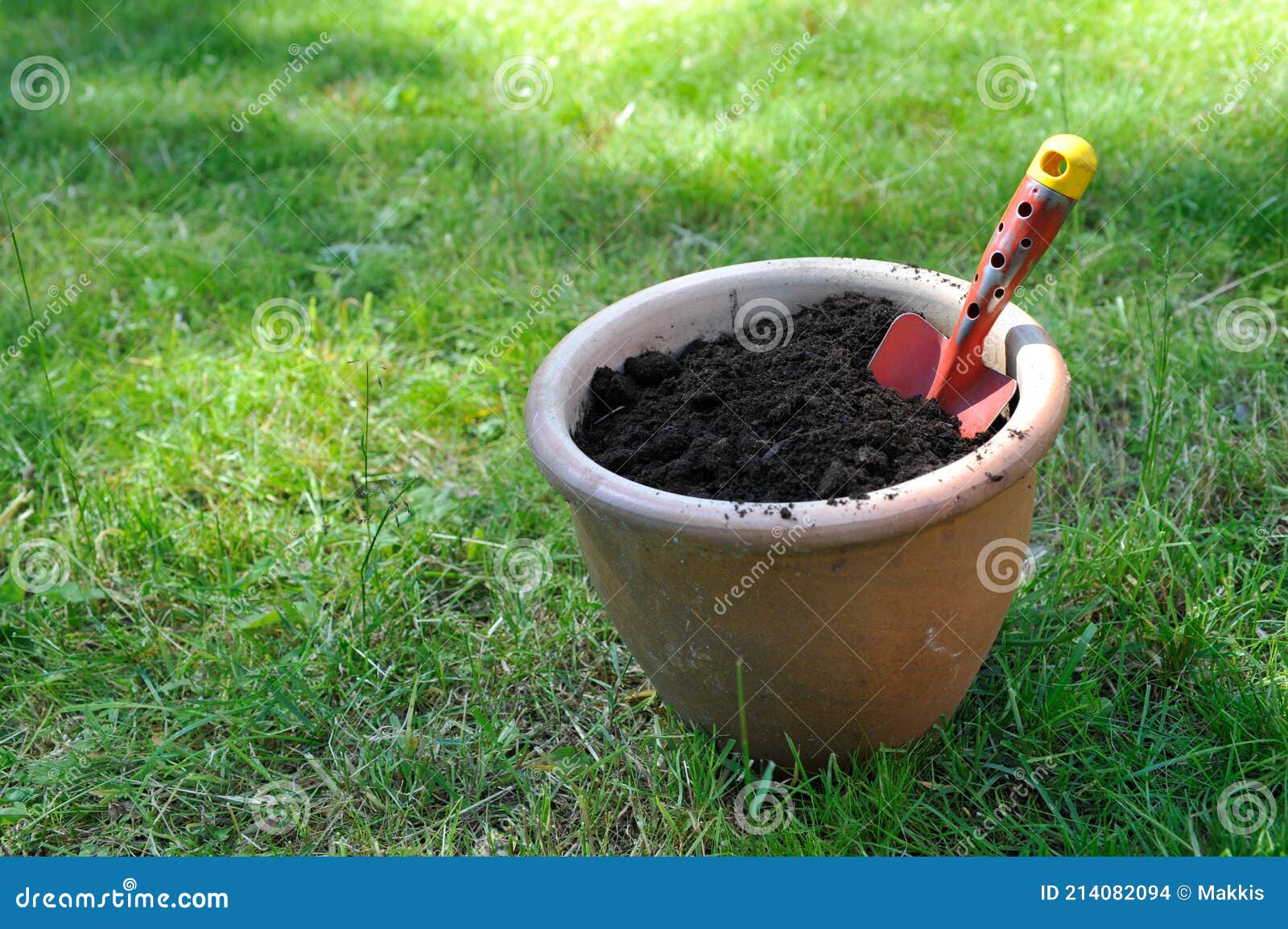 Flower Pot Filled with Compost Soil Stock Photo - Image of field ...