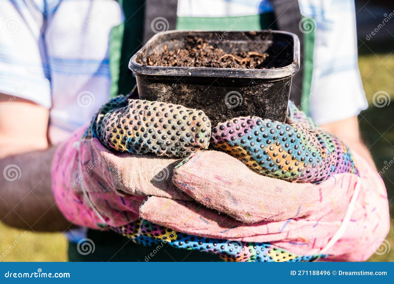 Flower Pot with Soil in the Garden in Spring Stock Photo - Image of ...