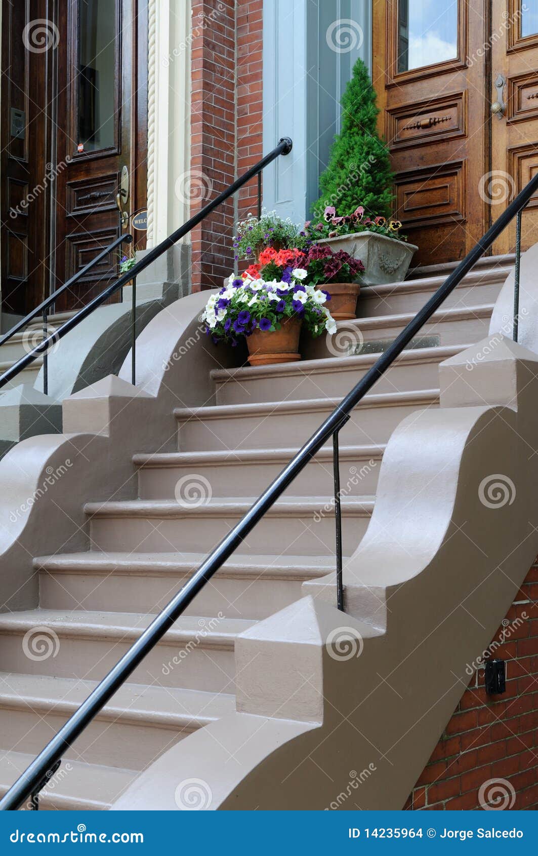 Flower Pot on Victorian Home Steps Stock Photo - Image of facades ...
