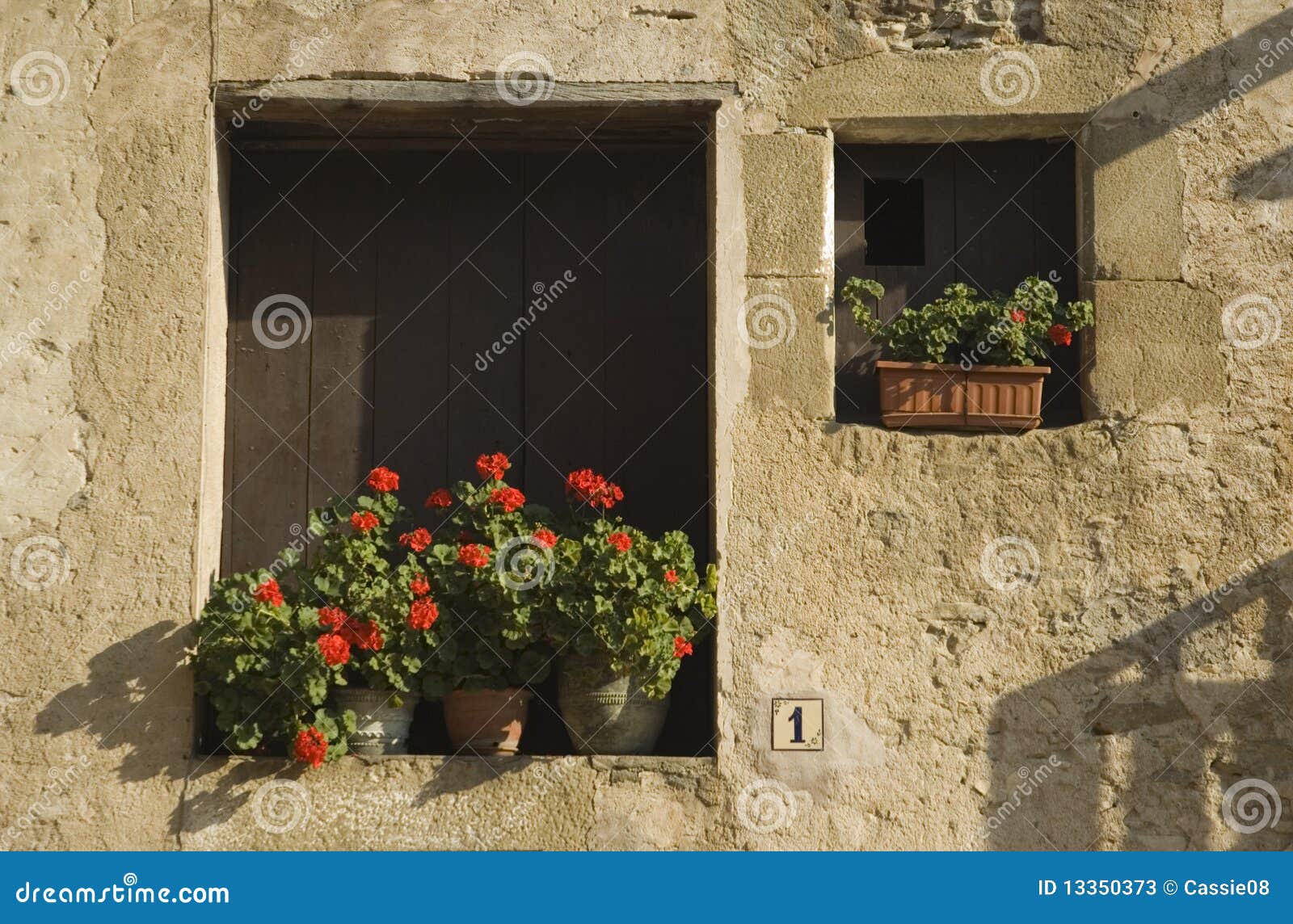 Flower Pots in Old Windows at House Number One Stock Image - Image of ...