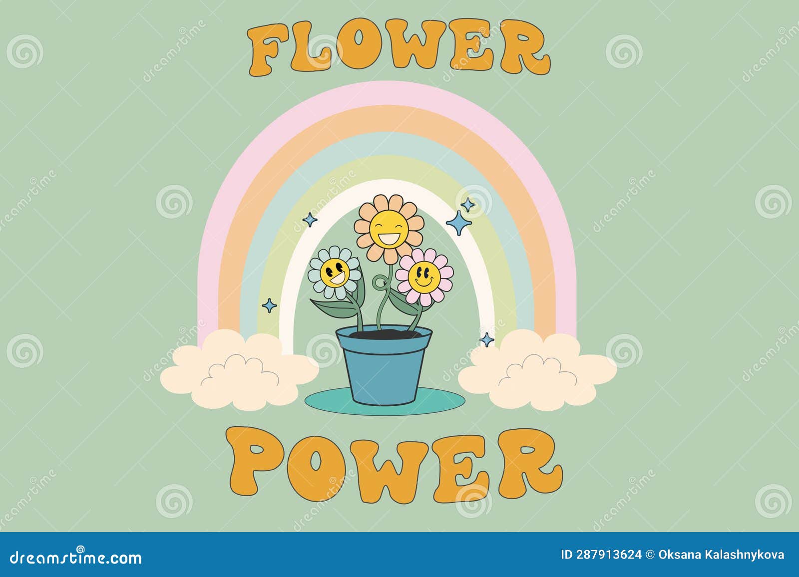 Groovy Hippie 70s Flower Power. Funny Cartoon Flower, Rainbow,daisy ...