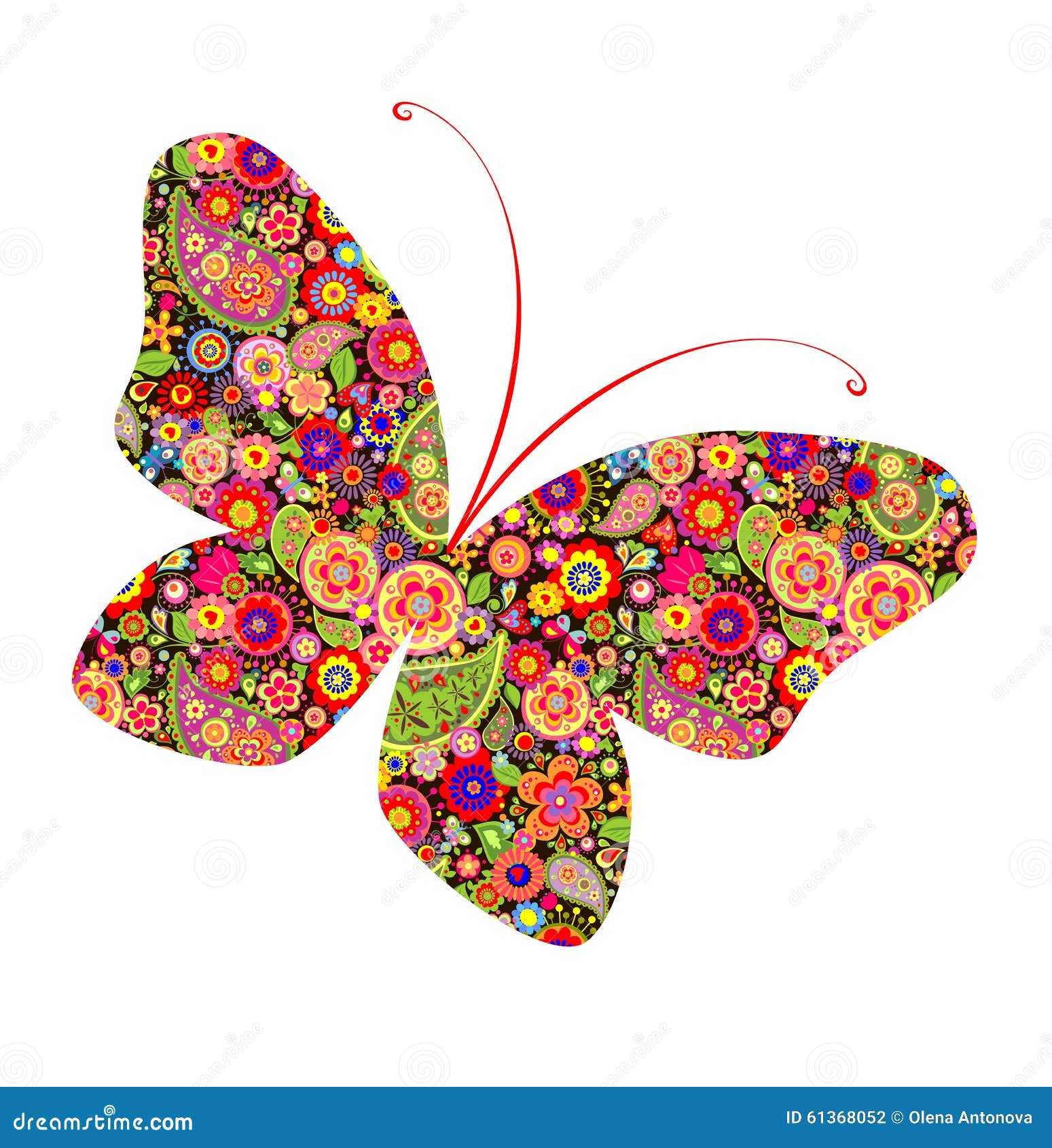 Flower print with butterfy stock vector. Illustration of hippie - 61368052