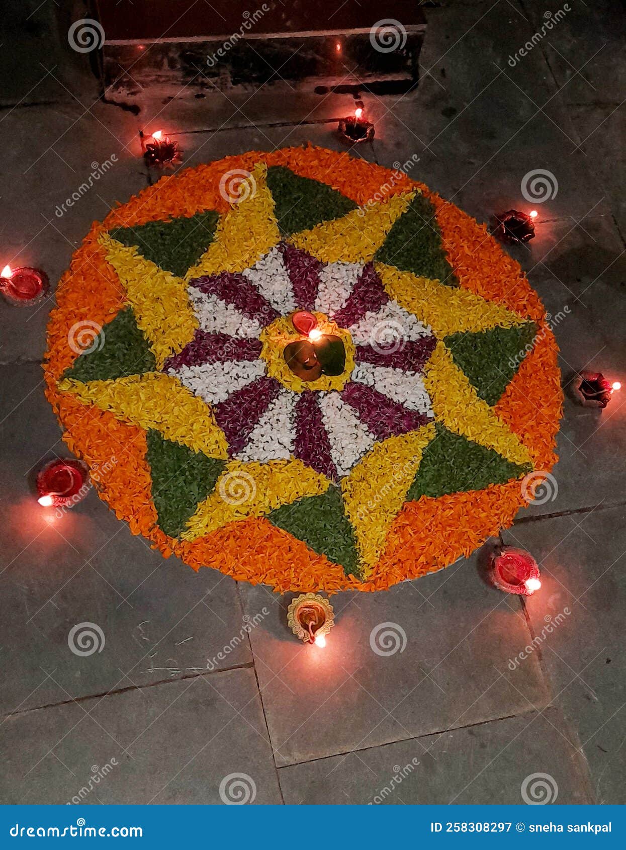 Flower Rangoli for Dasra and Diwali Stock Image - Image of rangoli ...