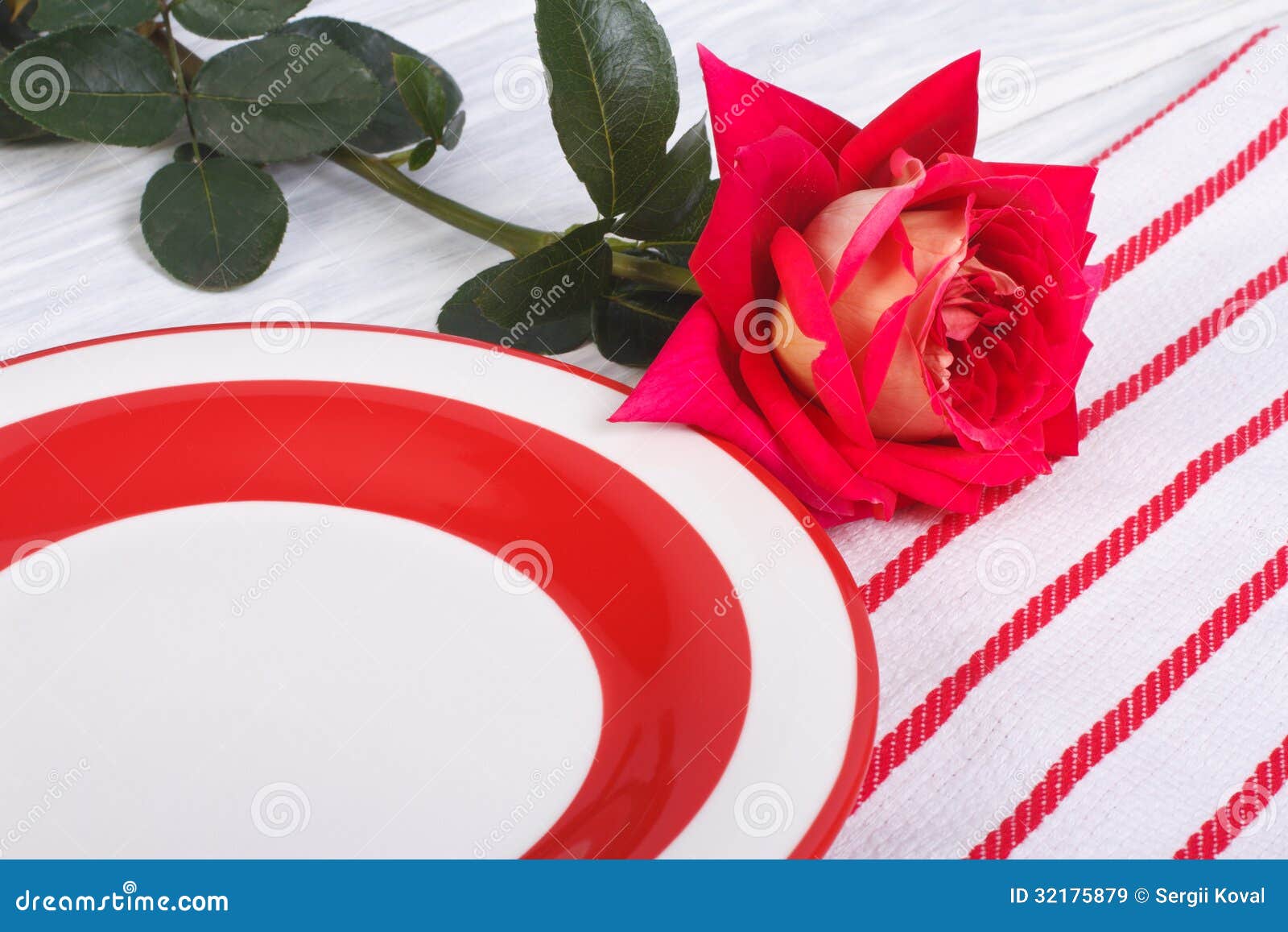 Flower of Red Roses and a Plate. Stock Image - Image of date ...