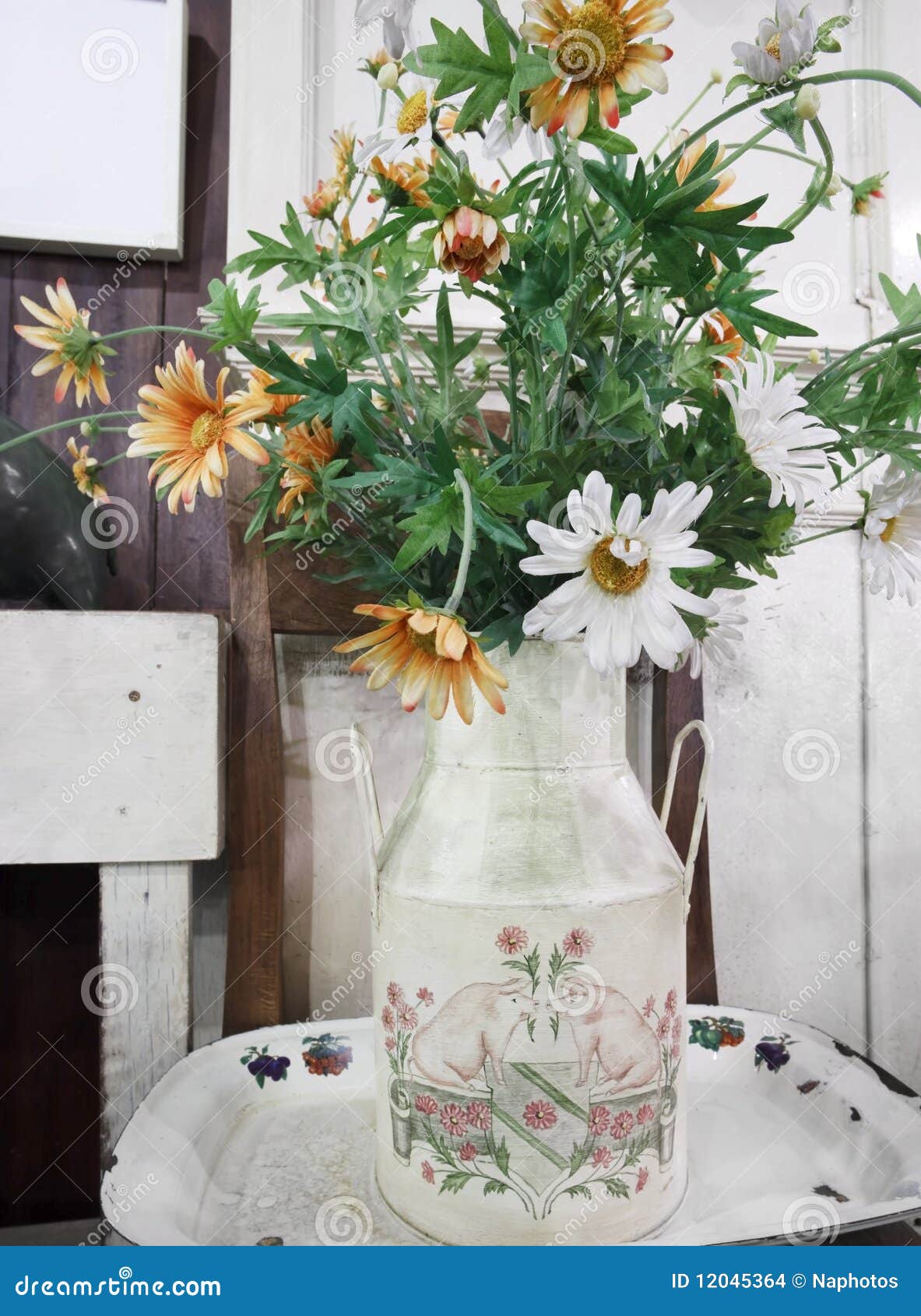 Flower and Retro Vase Decorated Stock Photo - Image of decorate, retro ...