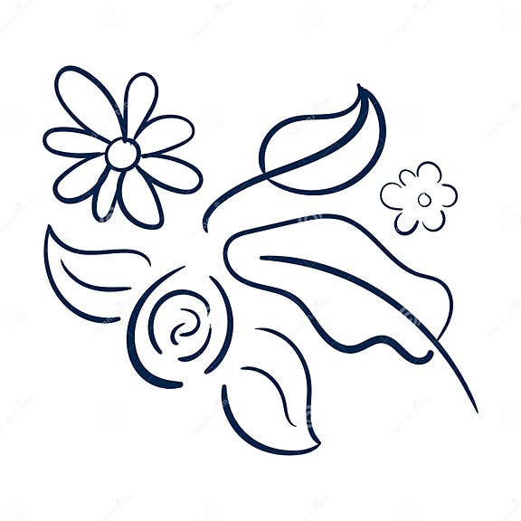 Flower Scribble. Hand Drawn Garden Scribbles Set Vector Scribble Pen Drawing Doodles Vector ...