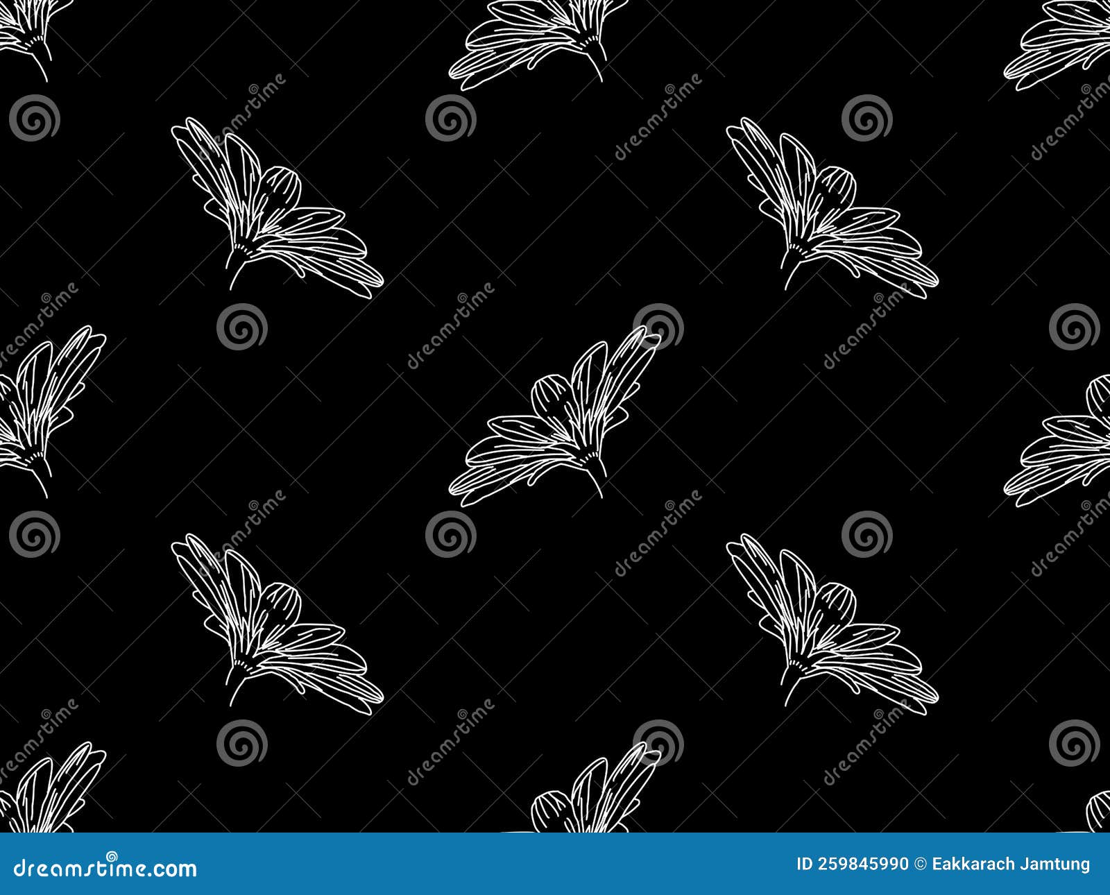 Flower Seamless Pattern on Black Background Stock Illustration ...