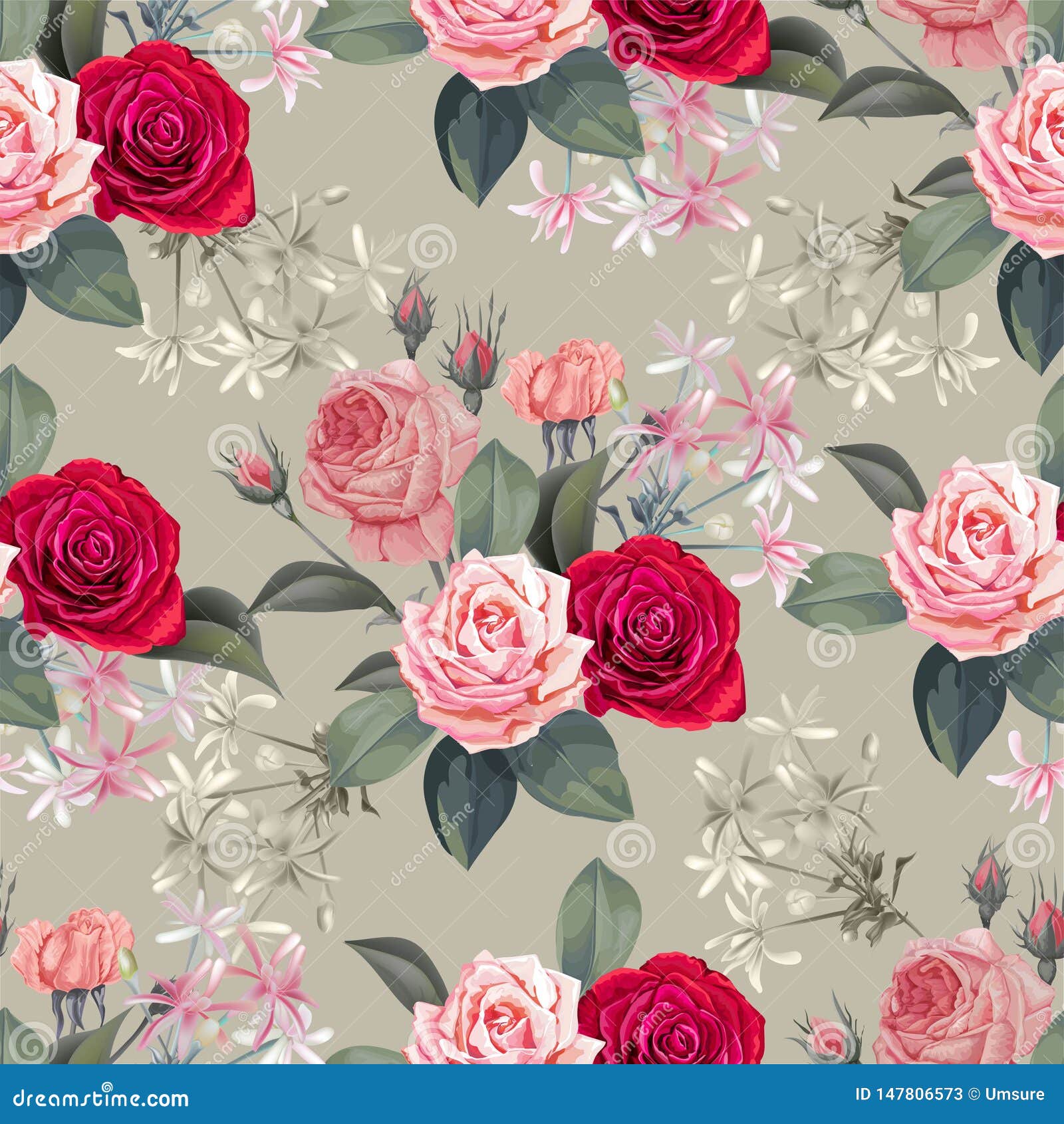 Flower Seamless Pattern with Roses Stock Vector - Illustration of ...