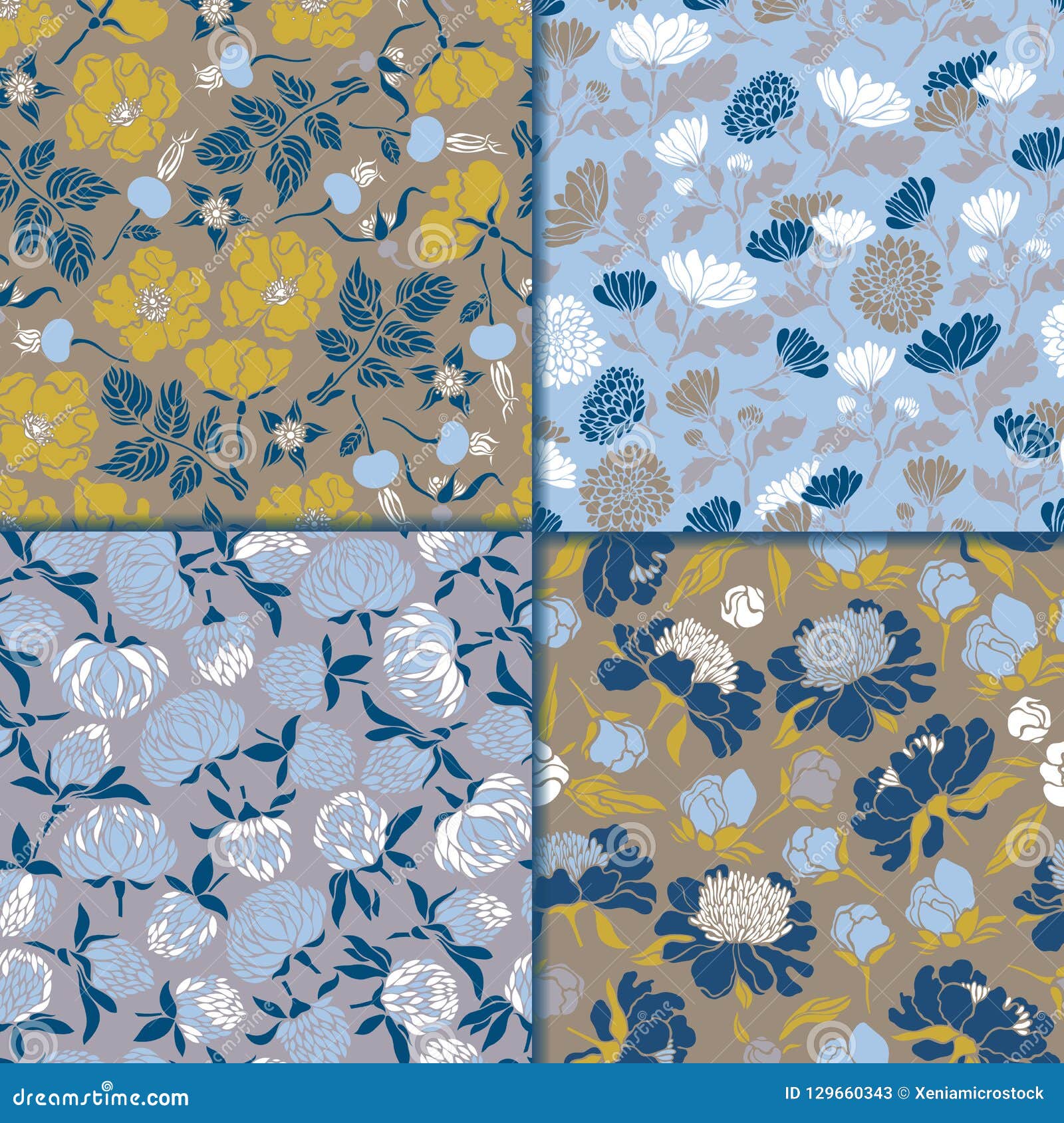 Set of Seamless Floral Patterns. Textures with Meadow Flora for ...