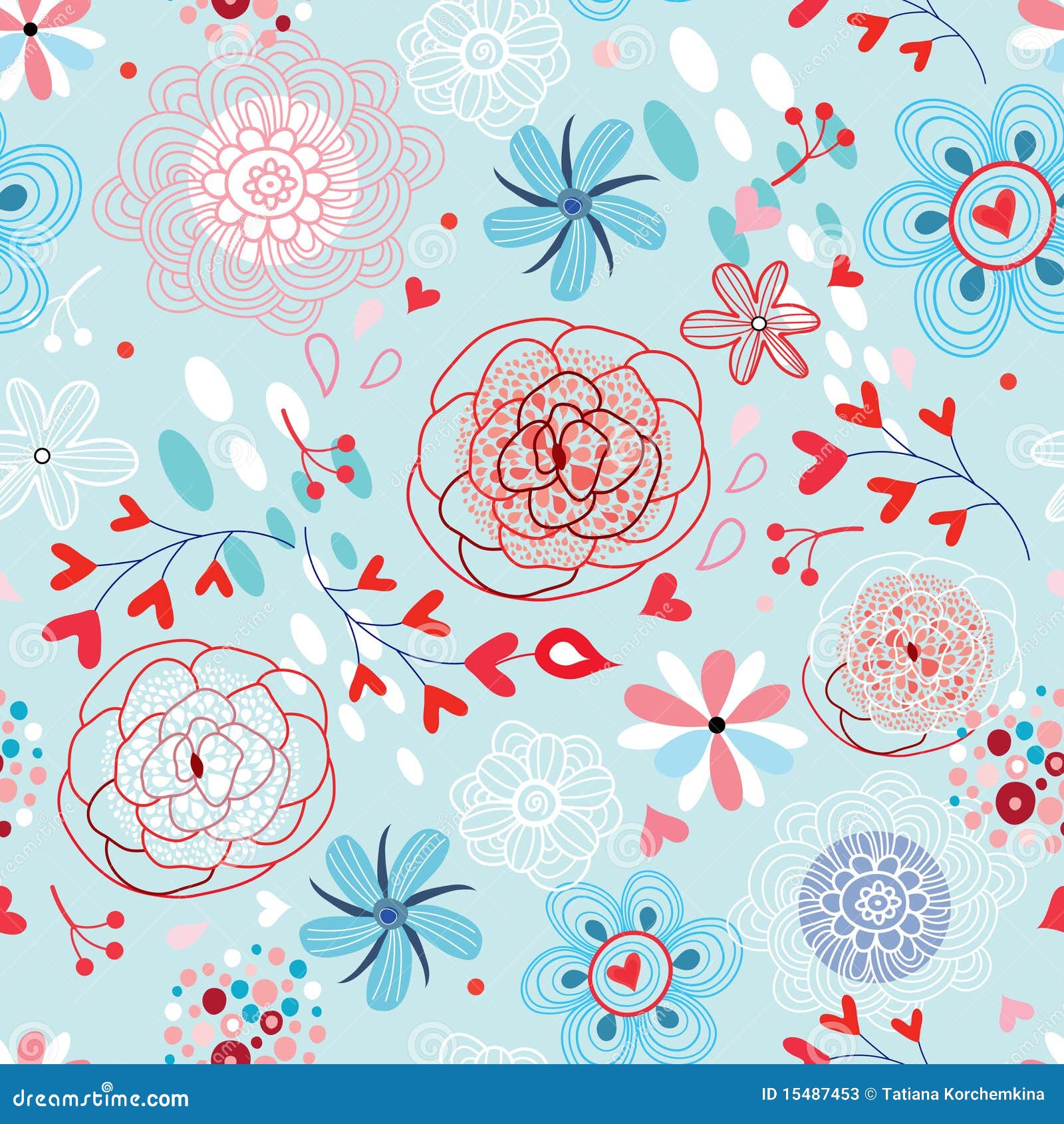 Flower Seamless Texture with Hearts Stock Vector - Illustration of ...