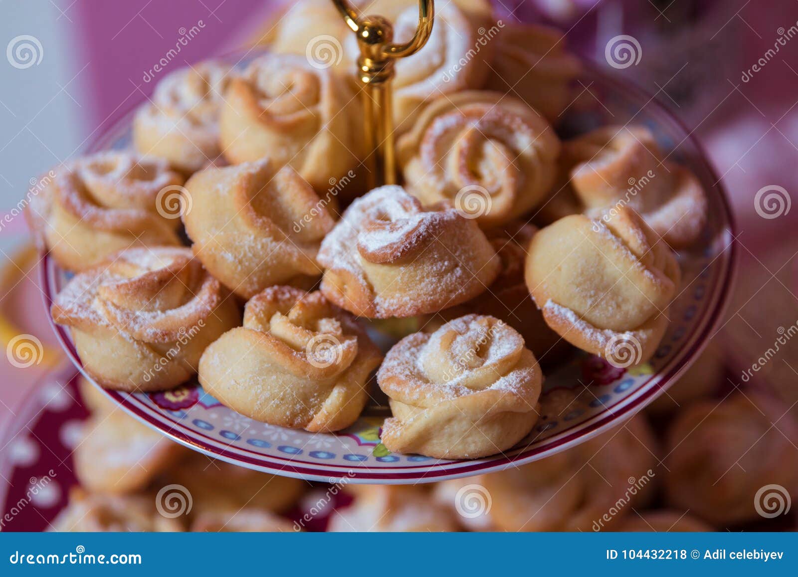 Flower Shape Cookies . Flower Flat Cake. Candy Bar Stock Photo - Image ...