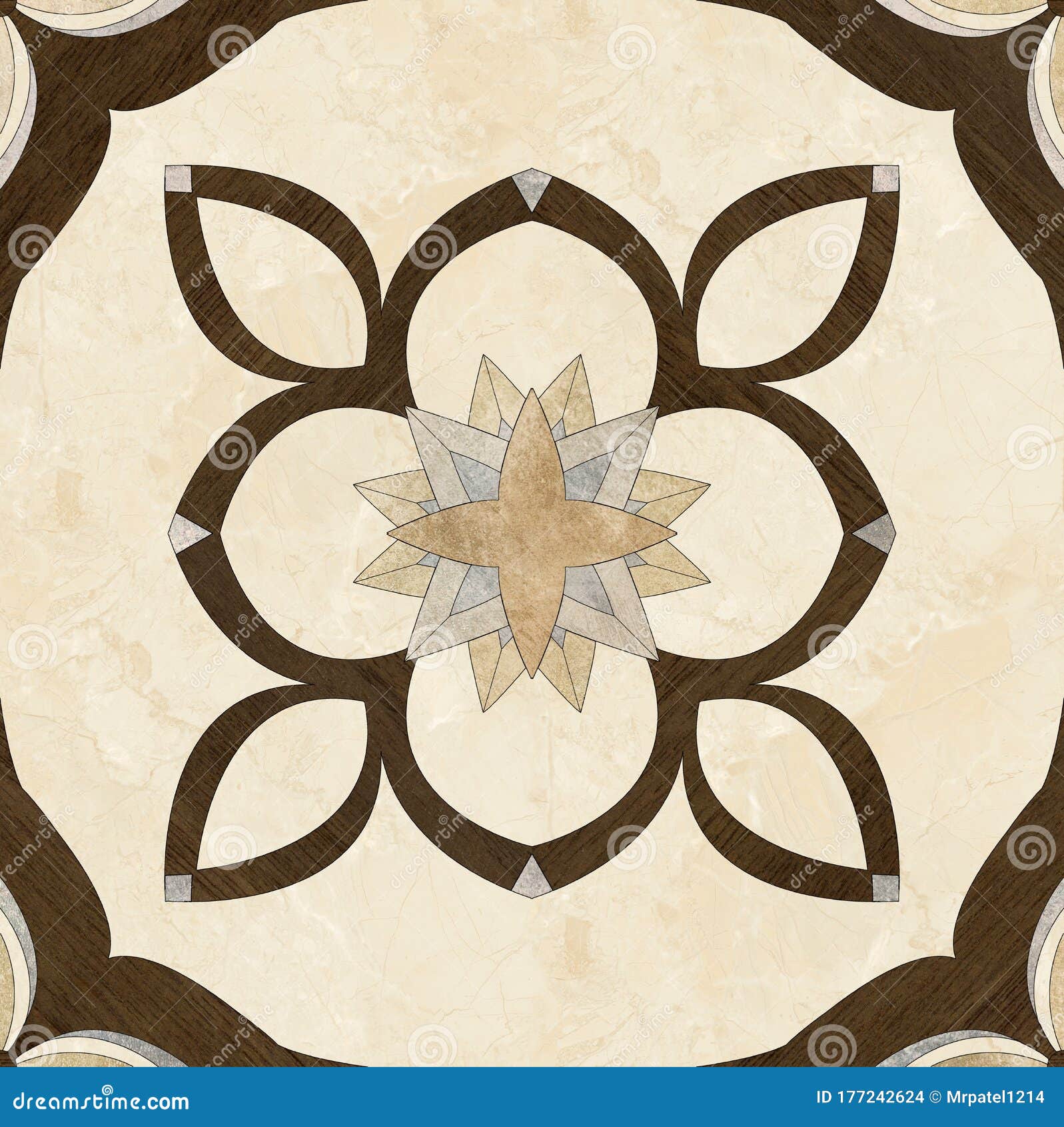 Flower Shape Geometric Pattern Wooden Mosaic Decor Floor and Wall Tile ...