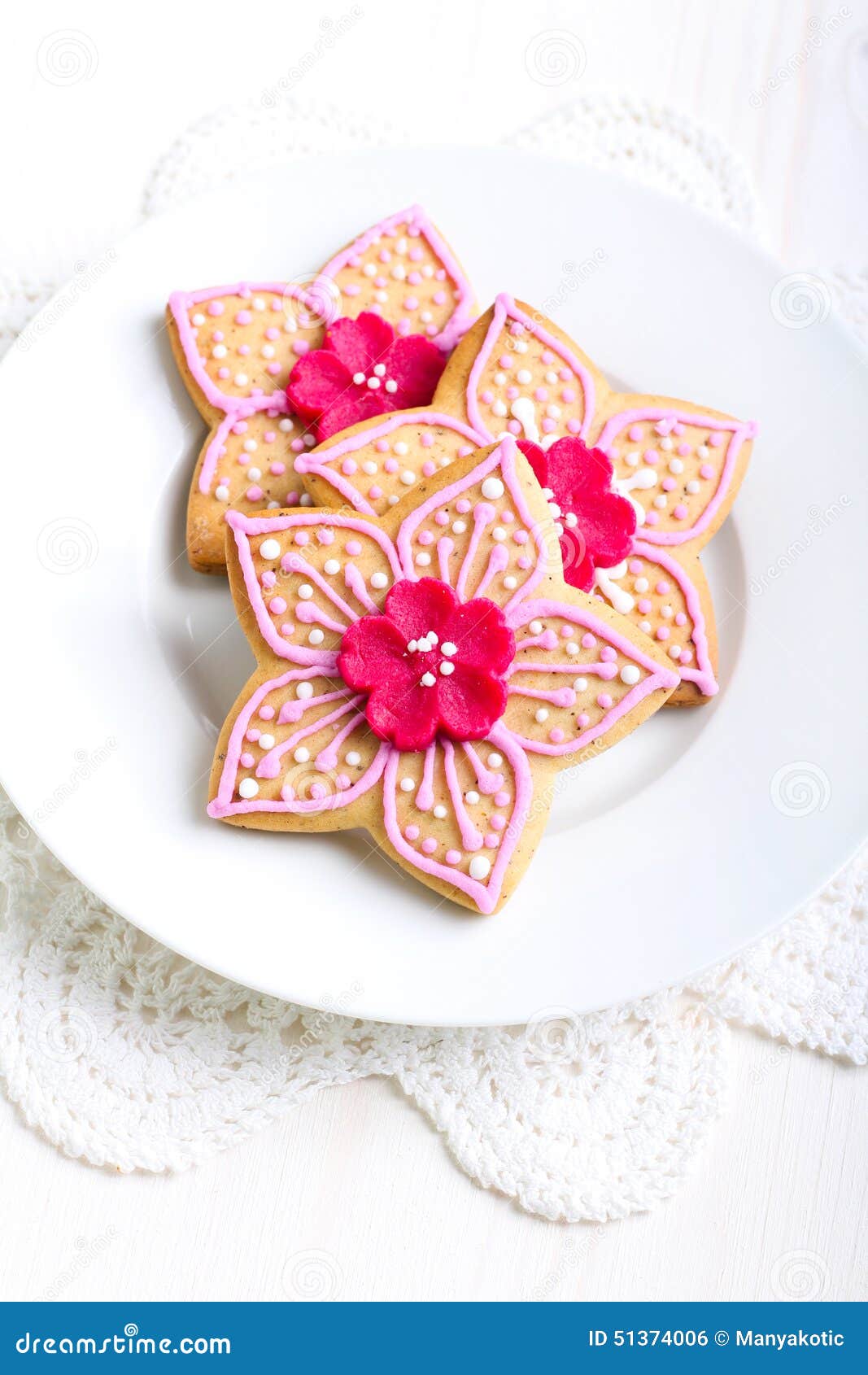 Flower Shaped Decorated Spicy Biscuits Stock Photo - Image of dessert ...
