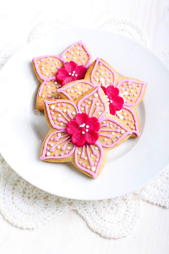 Flower Shaped Decorated Spicy Biscuits Stock Photo - Image of dessert ...