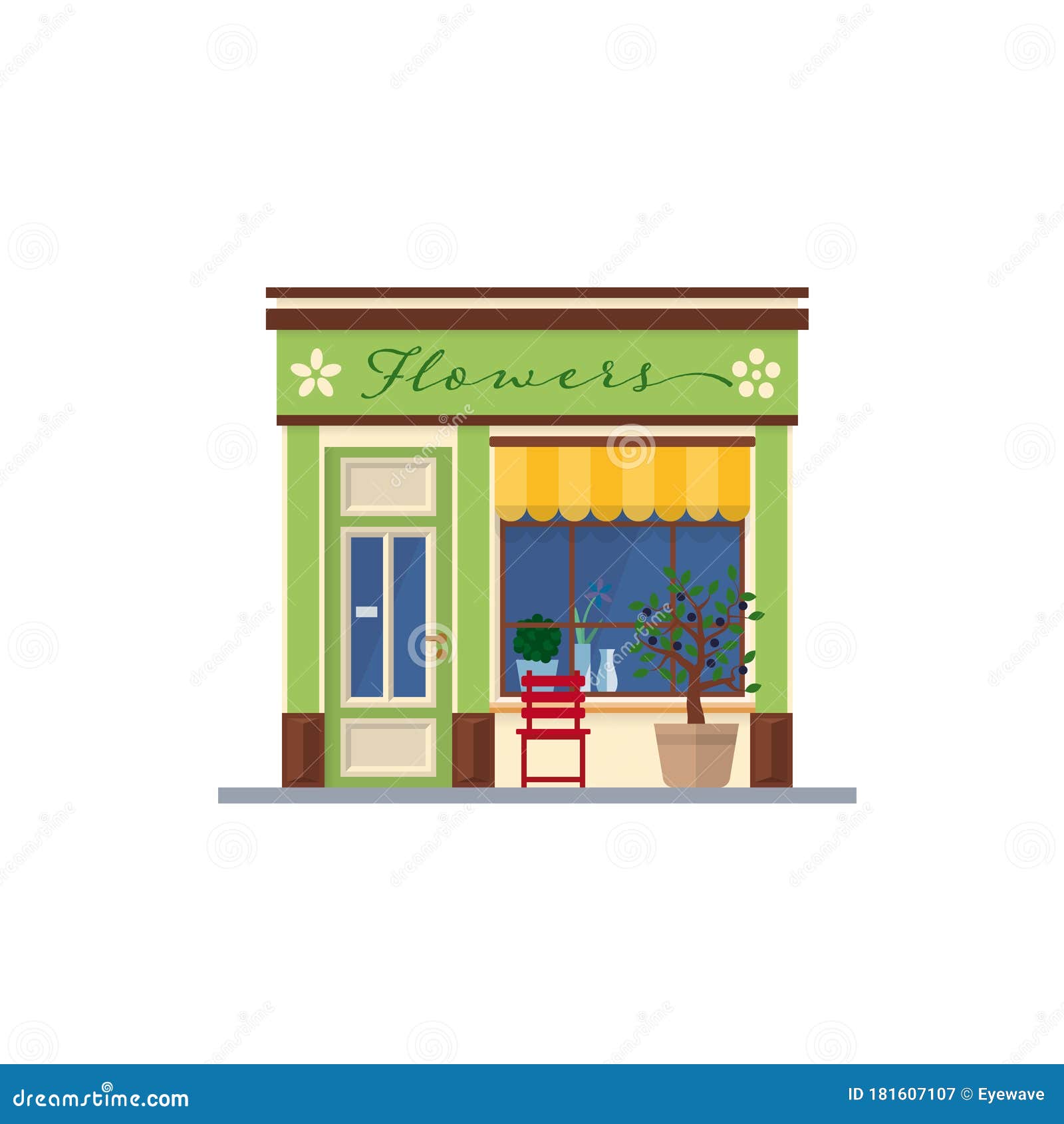 Flower Shop Building Facade Isolated Flat Design Vector Illustration ...