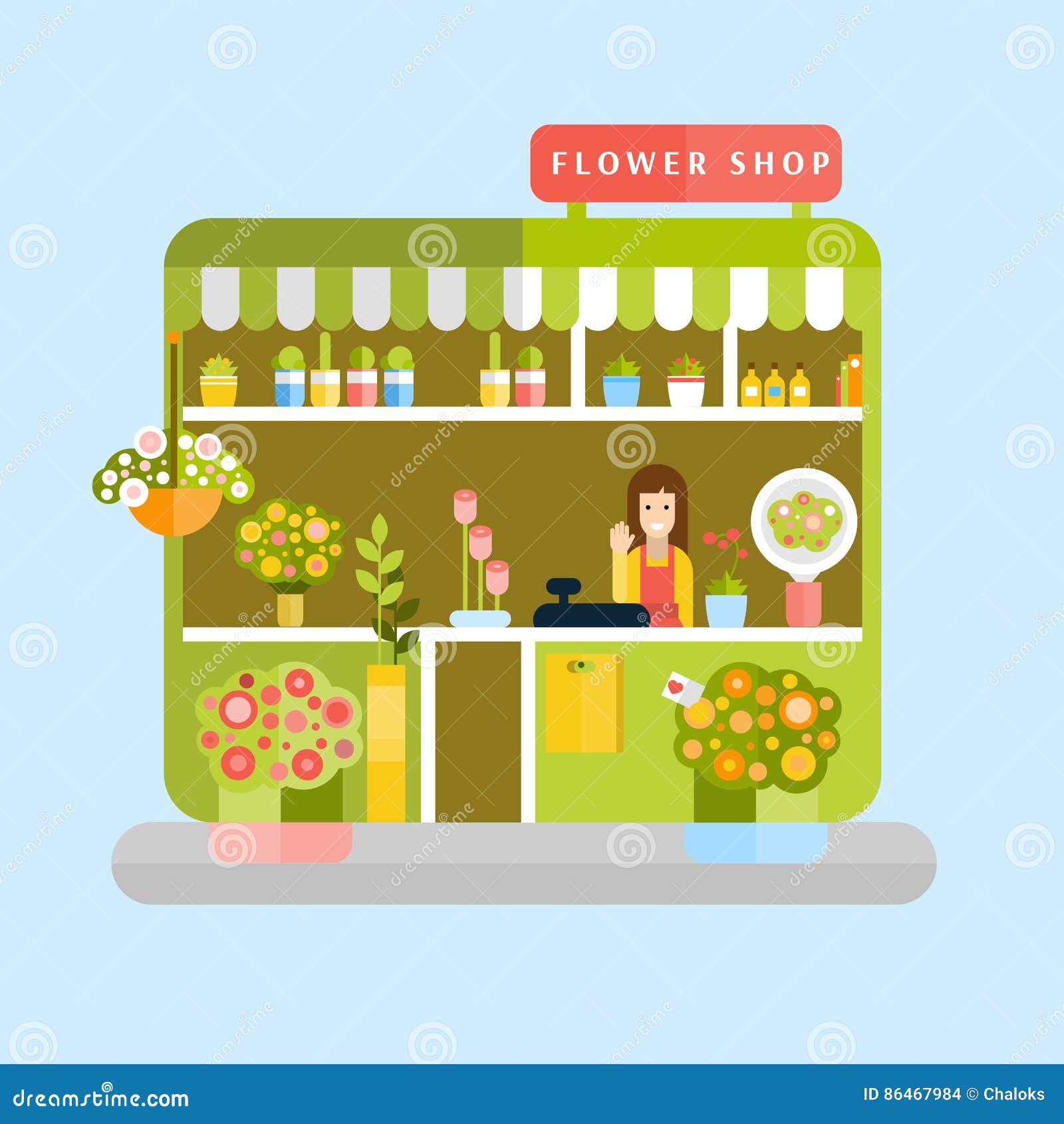 Flower shop and florist. stock vector. Illustration of sell - 86467984