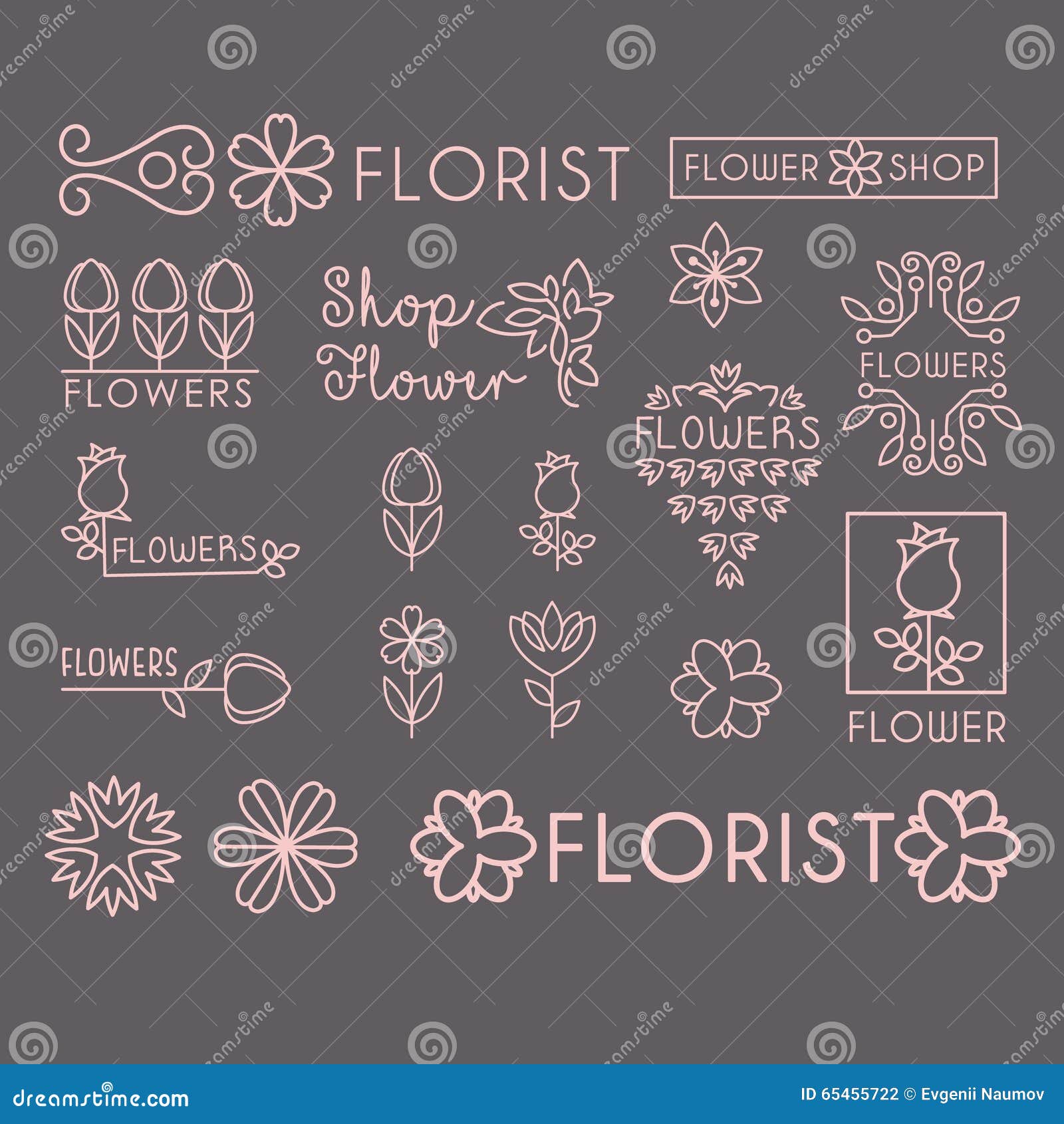 Flower Shop Icon and Lettering Set Stock Vector - Illustration of ...