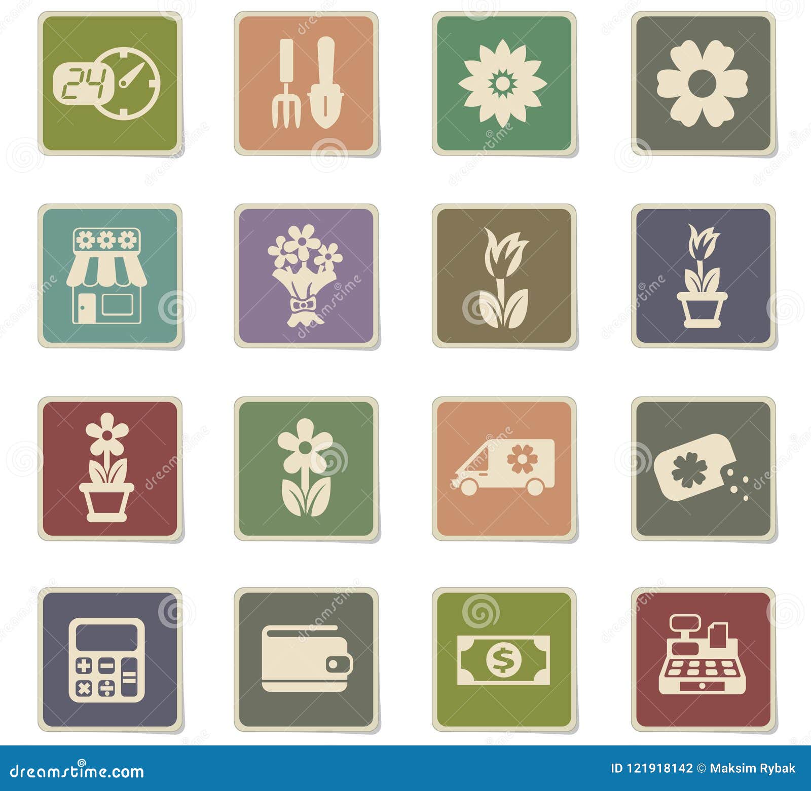 Flower shop icon set stock vector. Illustration of calculator - 121918142
