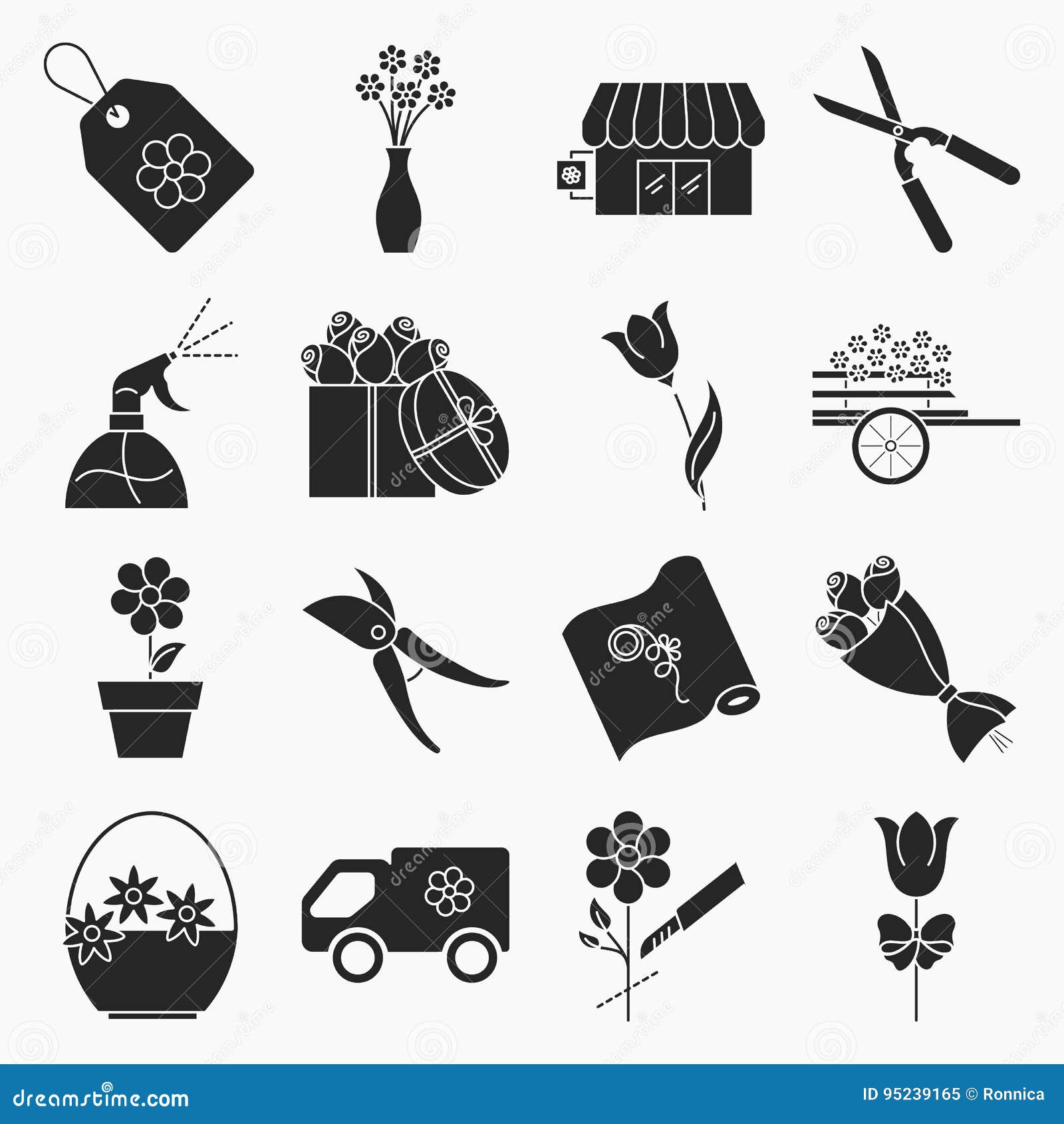 Flower shop icons stock vector. Illustration of secateurs - 95239165