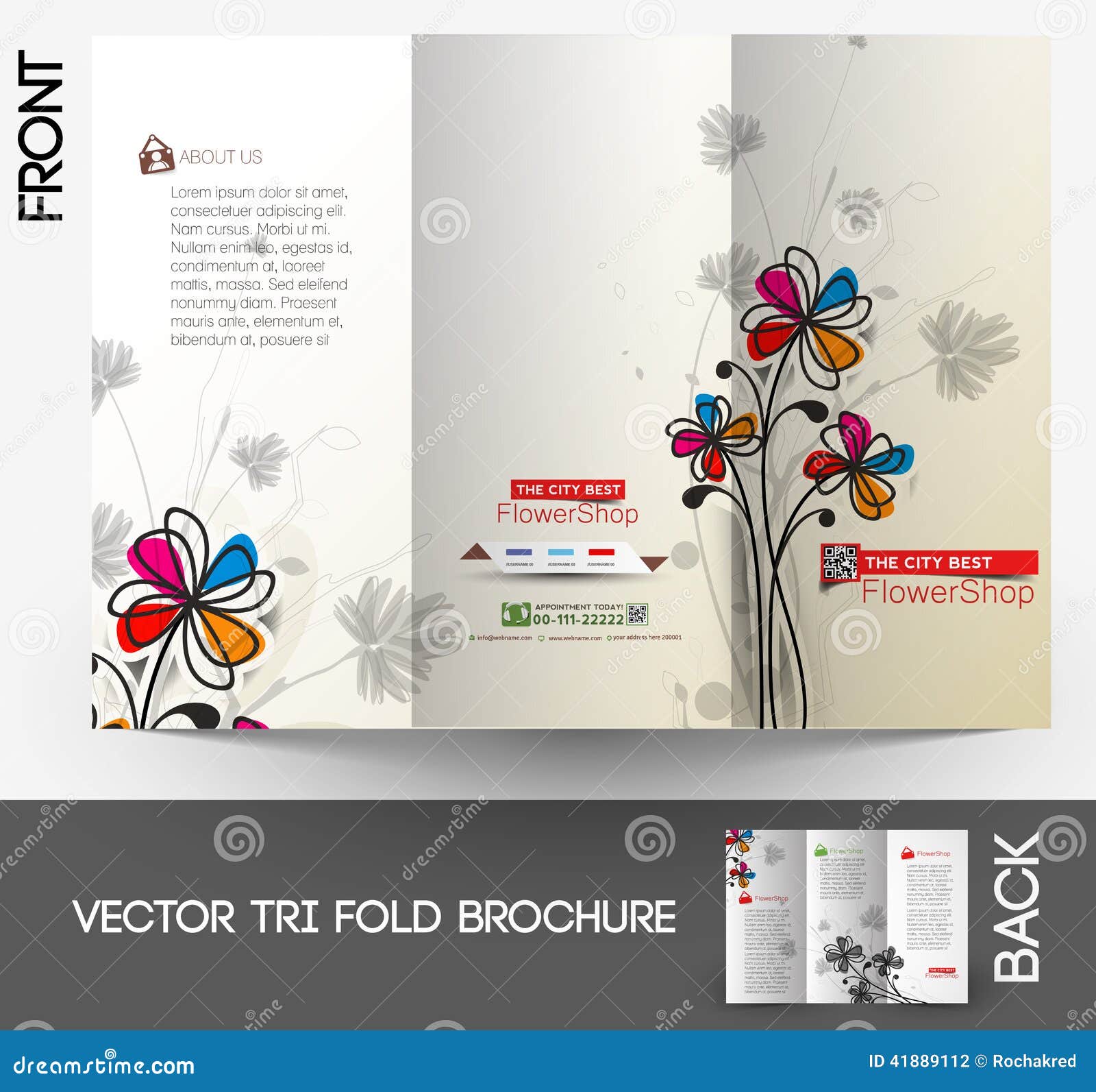 Flower Shop Tri-Fold Brochure Stock Vector - Illustration of flyer ...