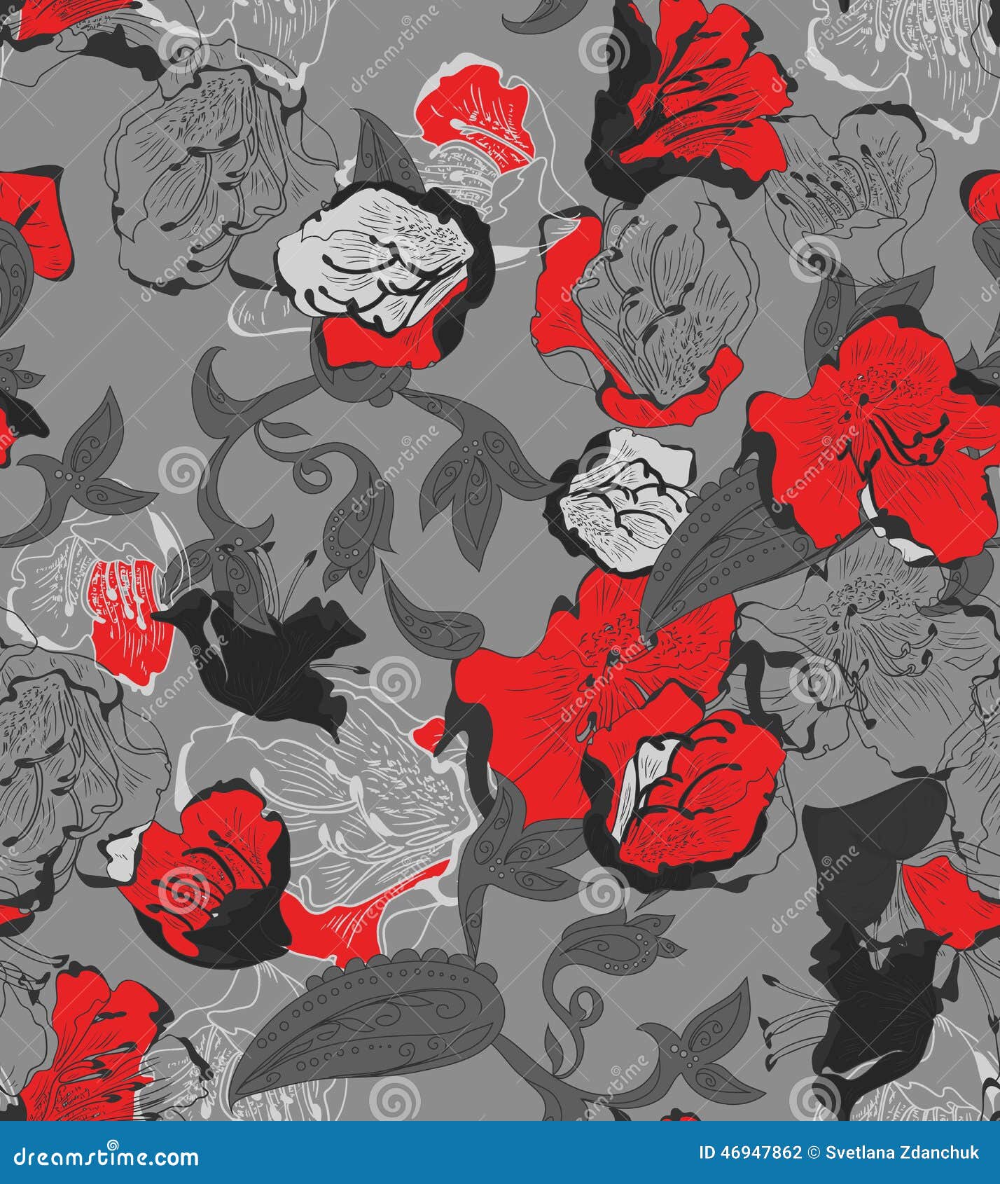 Flower Sketch Bouquet Seamless Background Stock Illustration ...