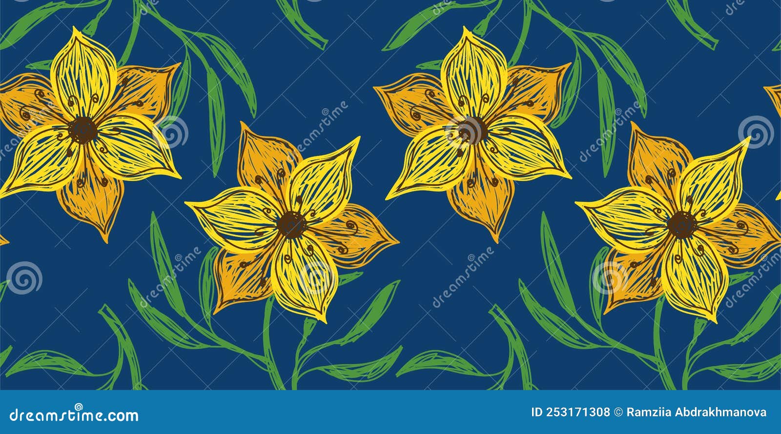 Flower Sketch Pattern. Pen or Marker Hand Drawn Vector Illustration ...