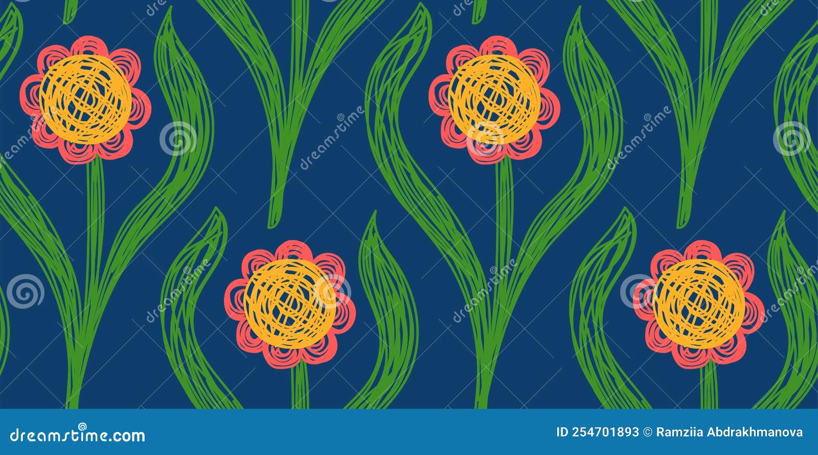Flower Sketch Pattern. Pen or Marker Hand Drawn Vector Illustration ...
