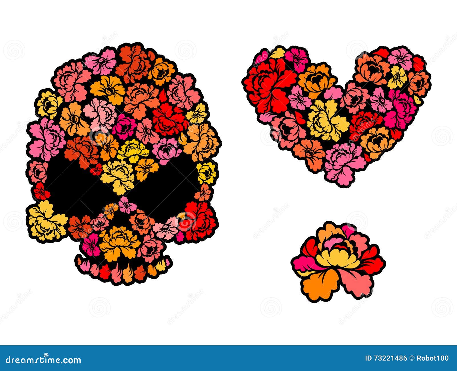 Flower Skull Love Heart Of Roses Beautiful Flower Stock Vector