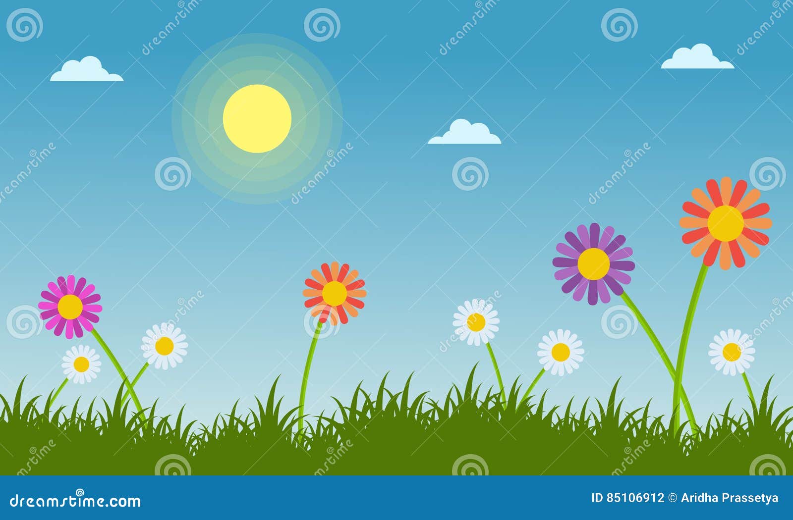 Flower at Spring Beauty Landscape Stock Vector - Illustration of season ...