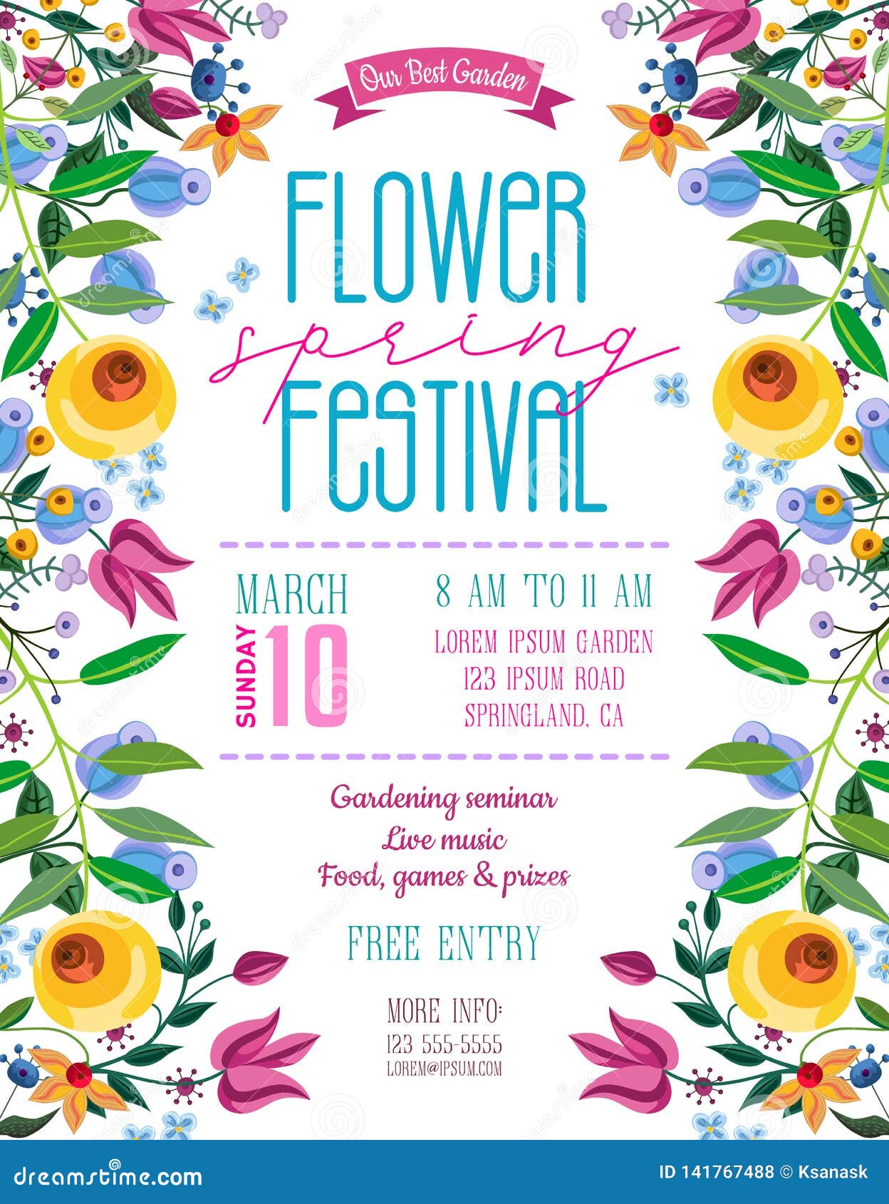 Flower Spring Festival Announcing Poster Template. Stock Vector ...