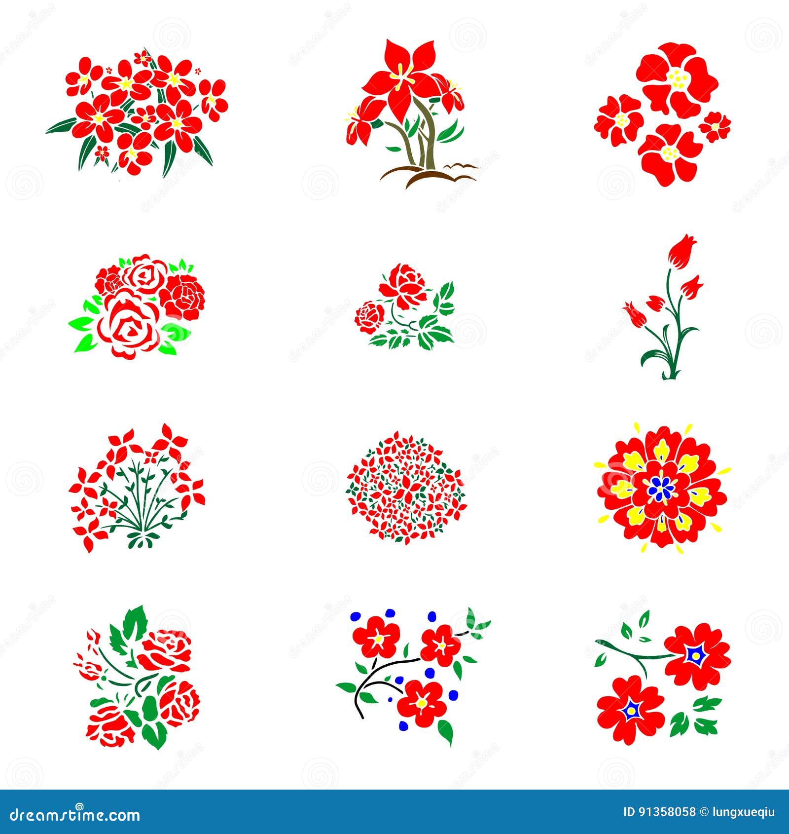 Vector Pattern with Flowers and Plants. 12 Spring Floral Decor. Stock ...