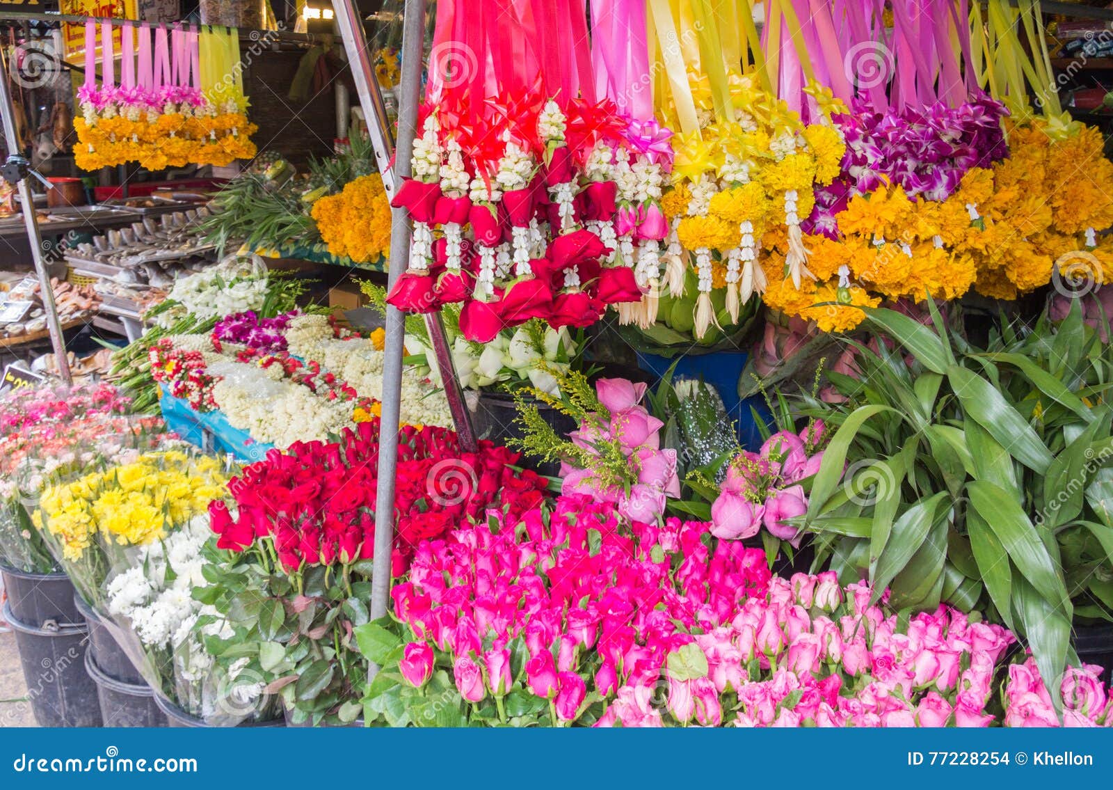 Flower stall stock photo. Image of flora, garlands, bangkok - 77228254