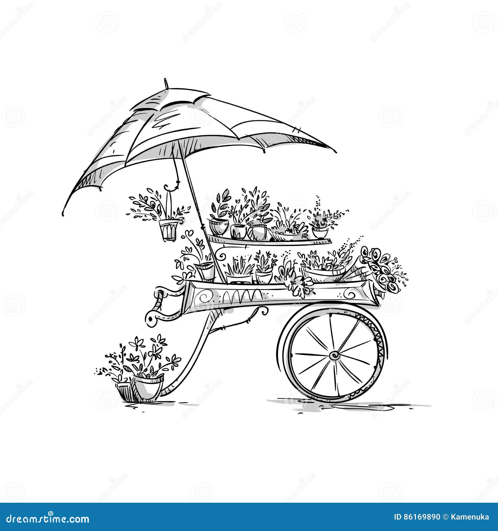 Flower stall, Florist cart stock vector. Illustration of shopping ...