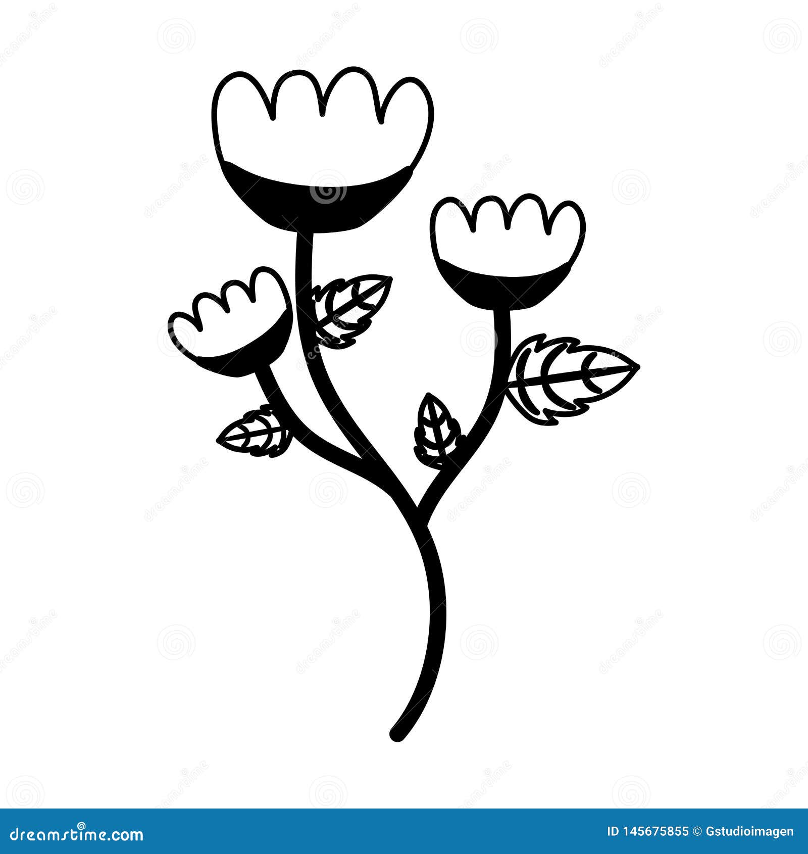 Flower with Stem and Leaves Stock Illustration - Illustration of twig ...