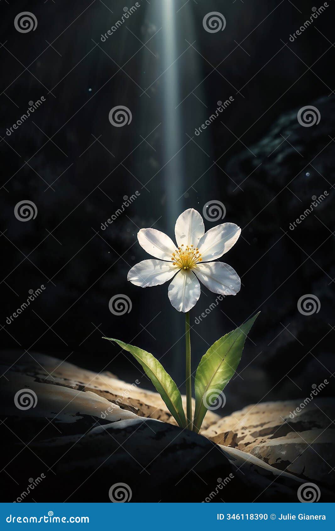 Flower in a Dark Cave with a Stream of Light Stock Illustration ...