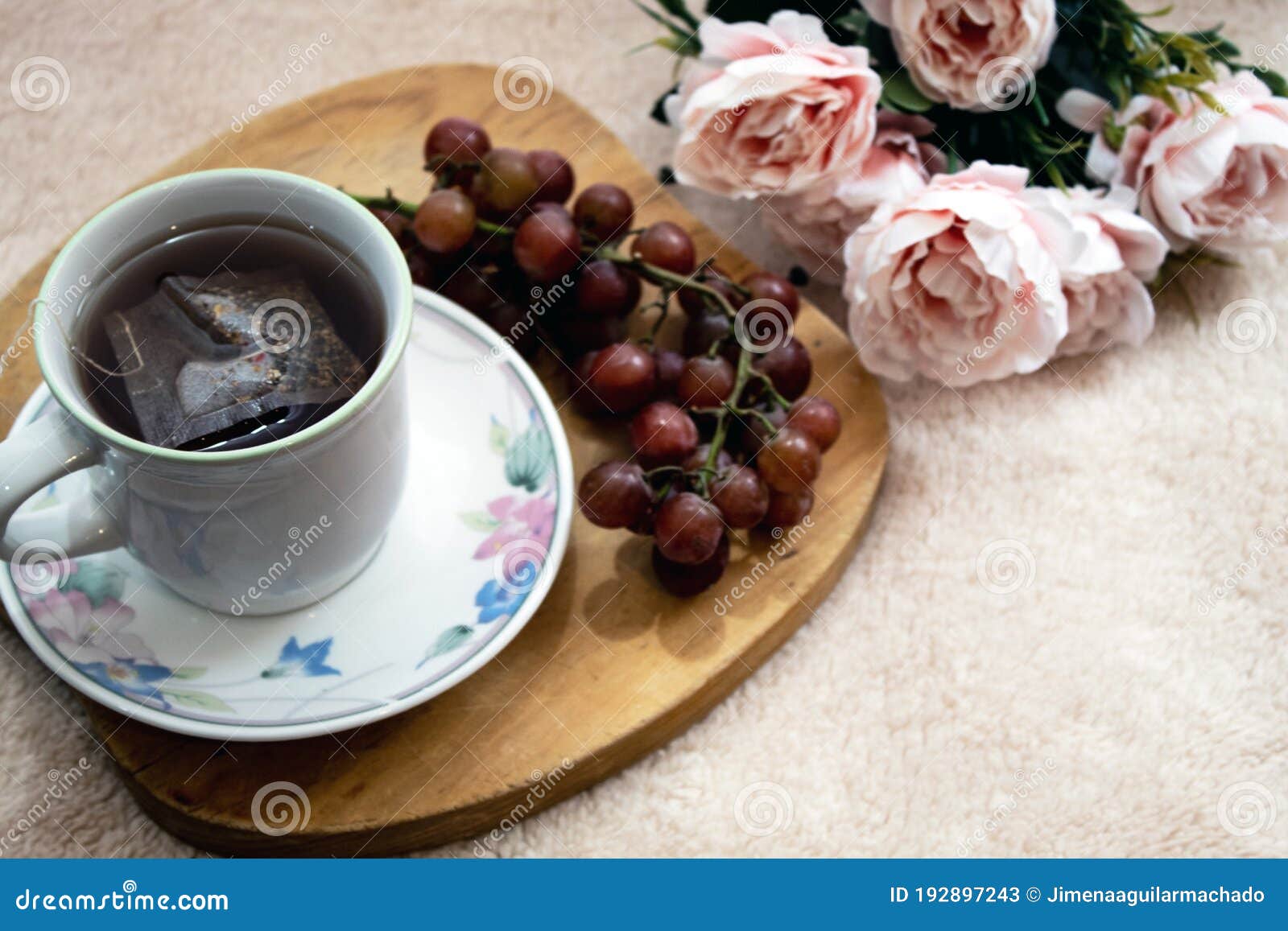 Flower Tea Cup Somo Grapes and Peonies Stock Image - Image of bouquet ...