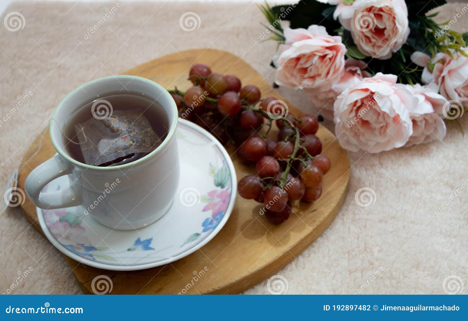 Flower Tea Cup Somo Grapes and Peonies Stock Photo - Image of herbal ...