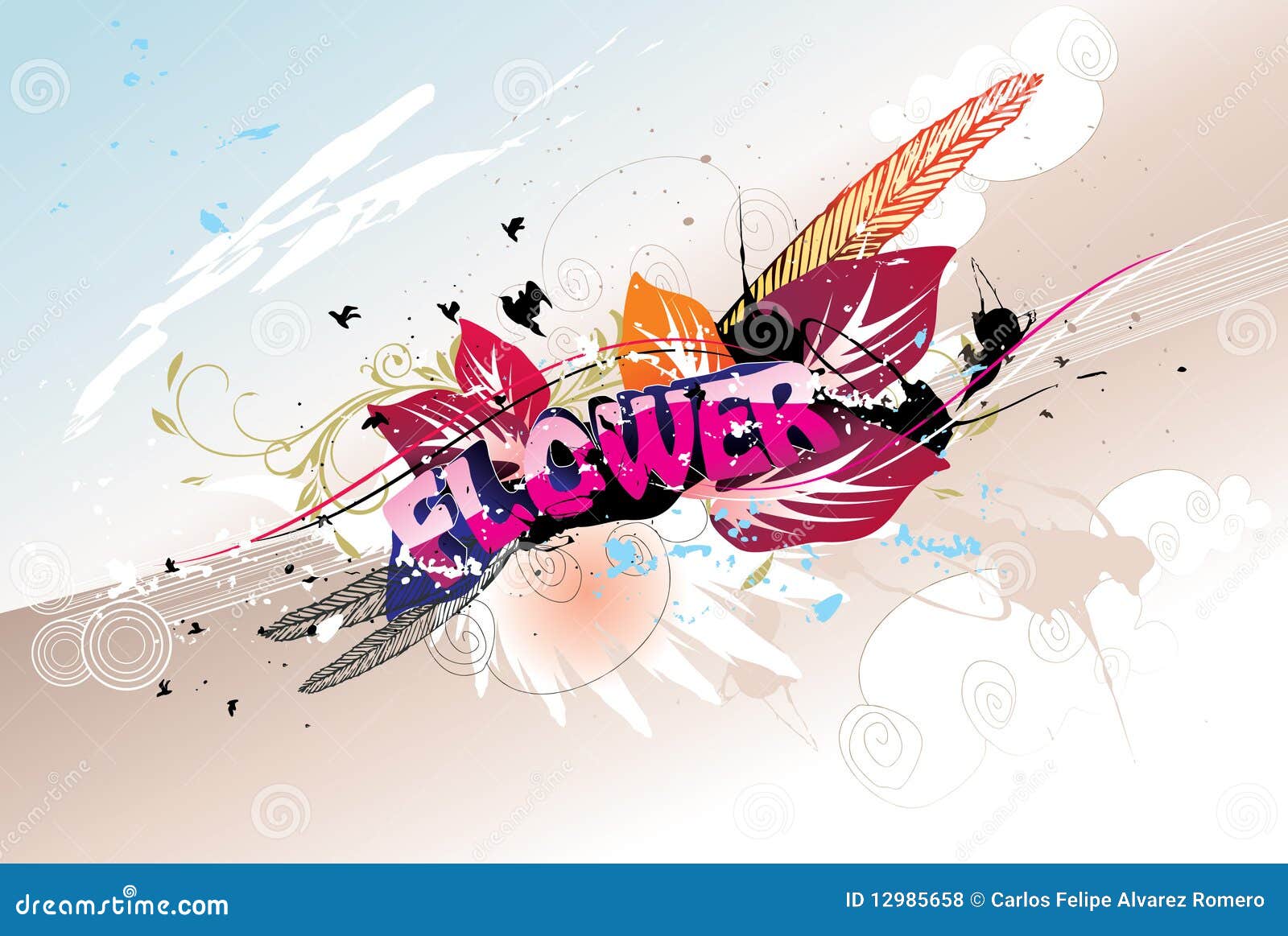 Flower text stock vector. Illustration of vintages, sunset - 12985658