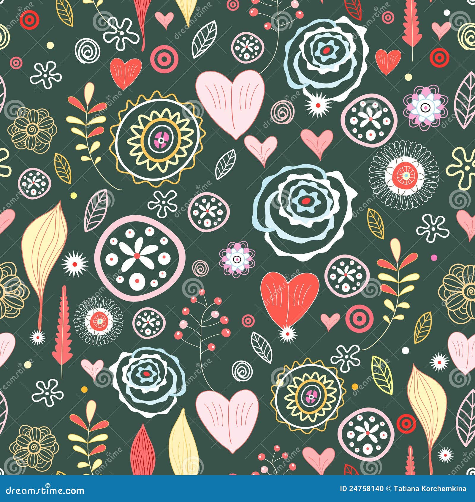 Flower Texture with Hearts stock vector. Illustration of pink - 24758140