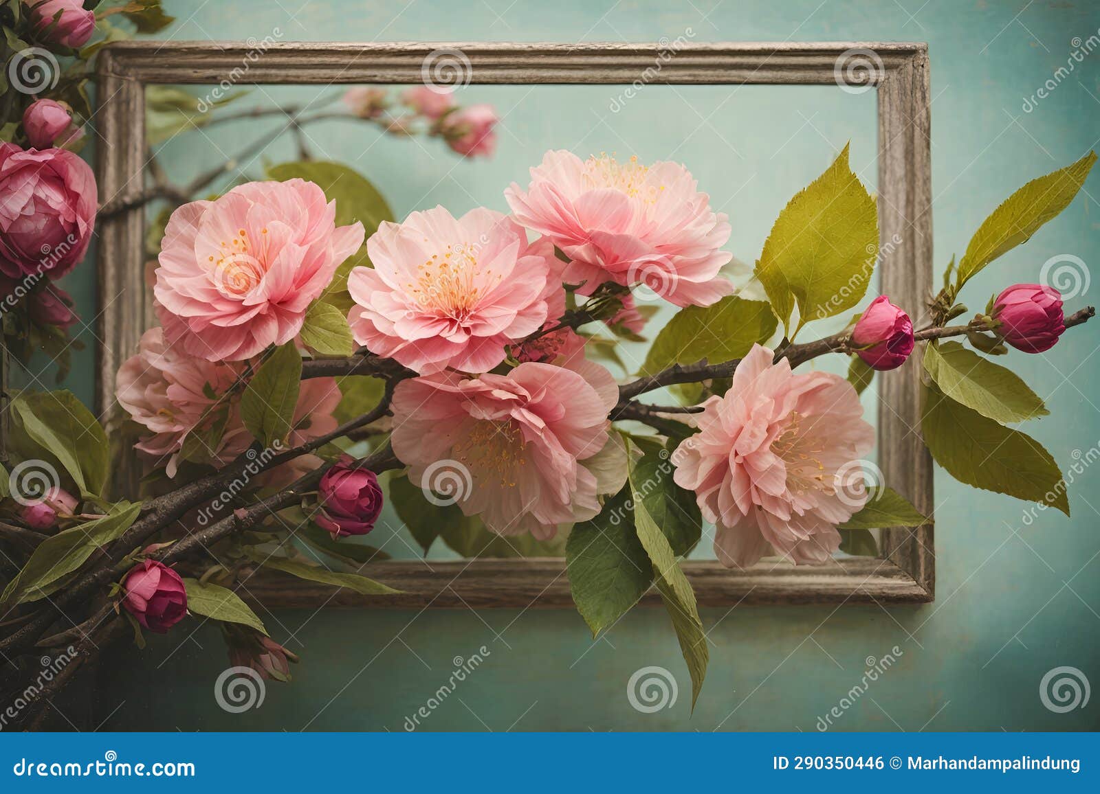 Flower Tree Branch with Frame Stock Illustration - Illustration of ...