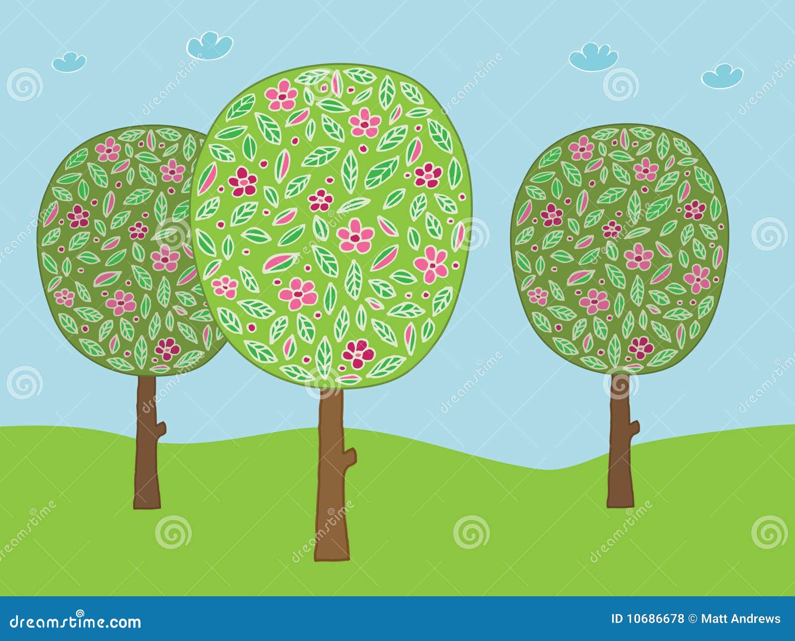 Flower trees stock vector. Illustration of meadow, bark - 10686678