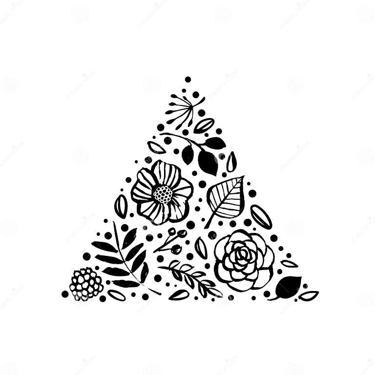 Flower Triangle Shape Pattern. Floral Botanical Elements Stock ...