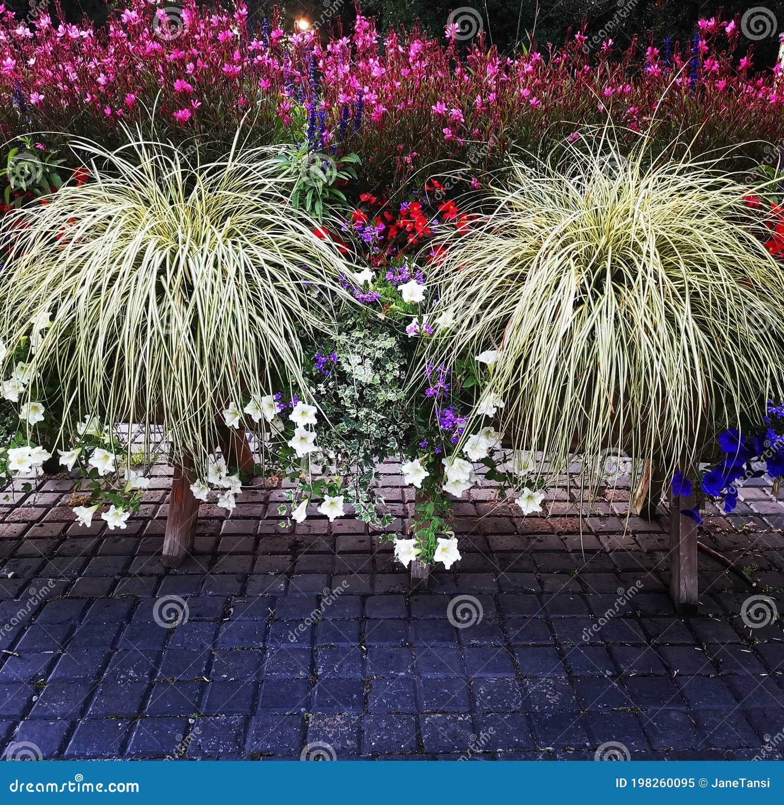 Flower Trough on Legs with Variety of Assorted Plants and Copy Space ...