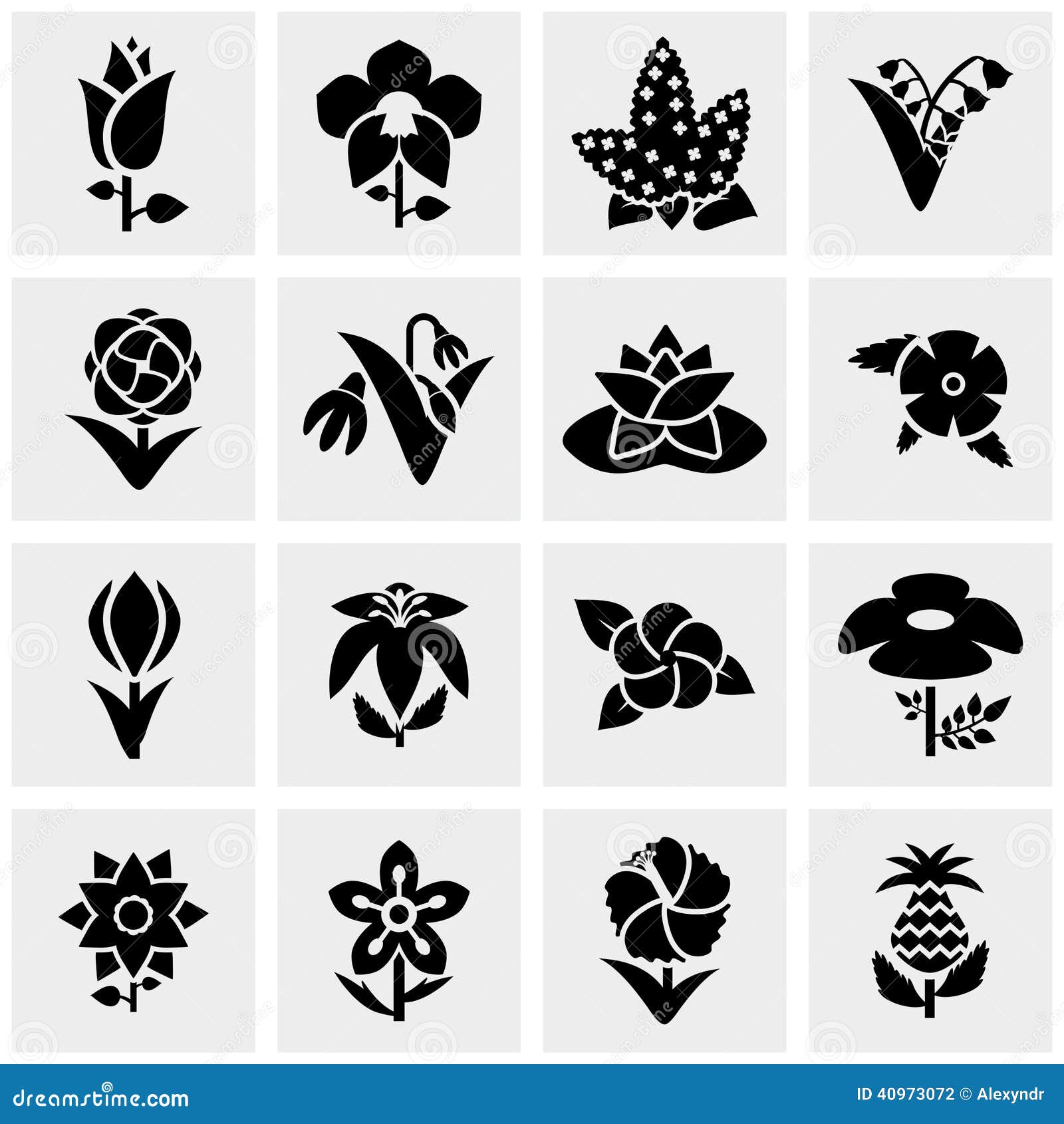 Flower Vector Icons Set on Gray Stock Illustration - Illustration of ...