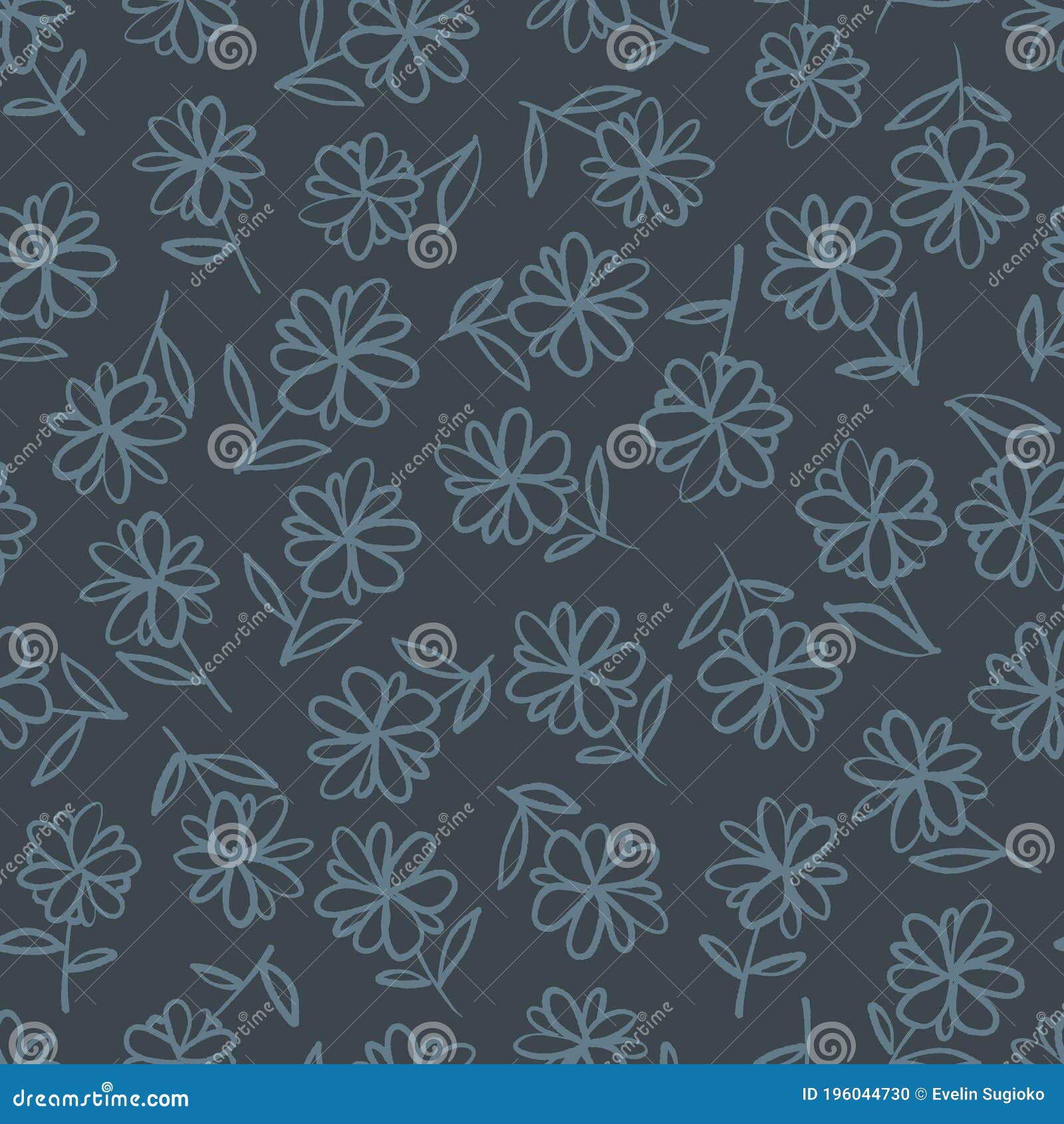 Abstract Dark Blue Flower Vector Doodle Line Art Pattern Stock Vector ...