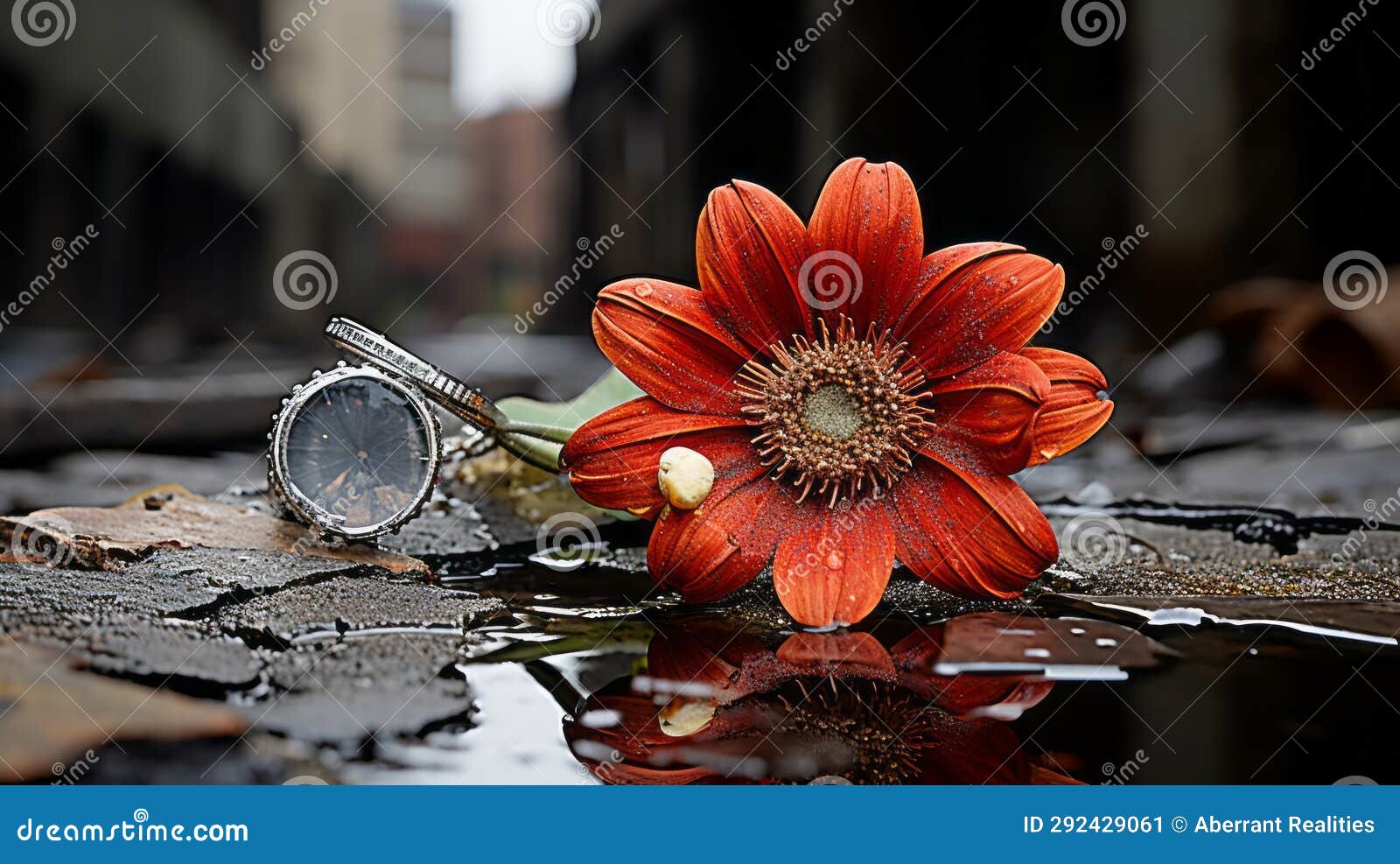 A Flower and a Watch on the Ground Stock Illustration - Illustration of ...